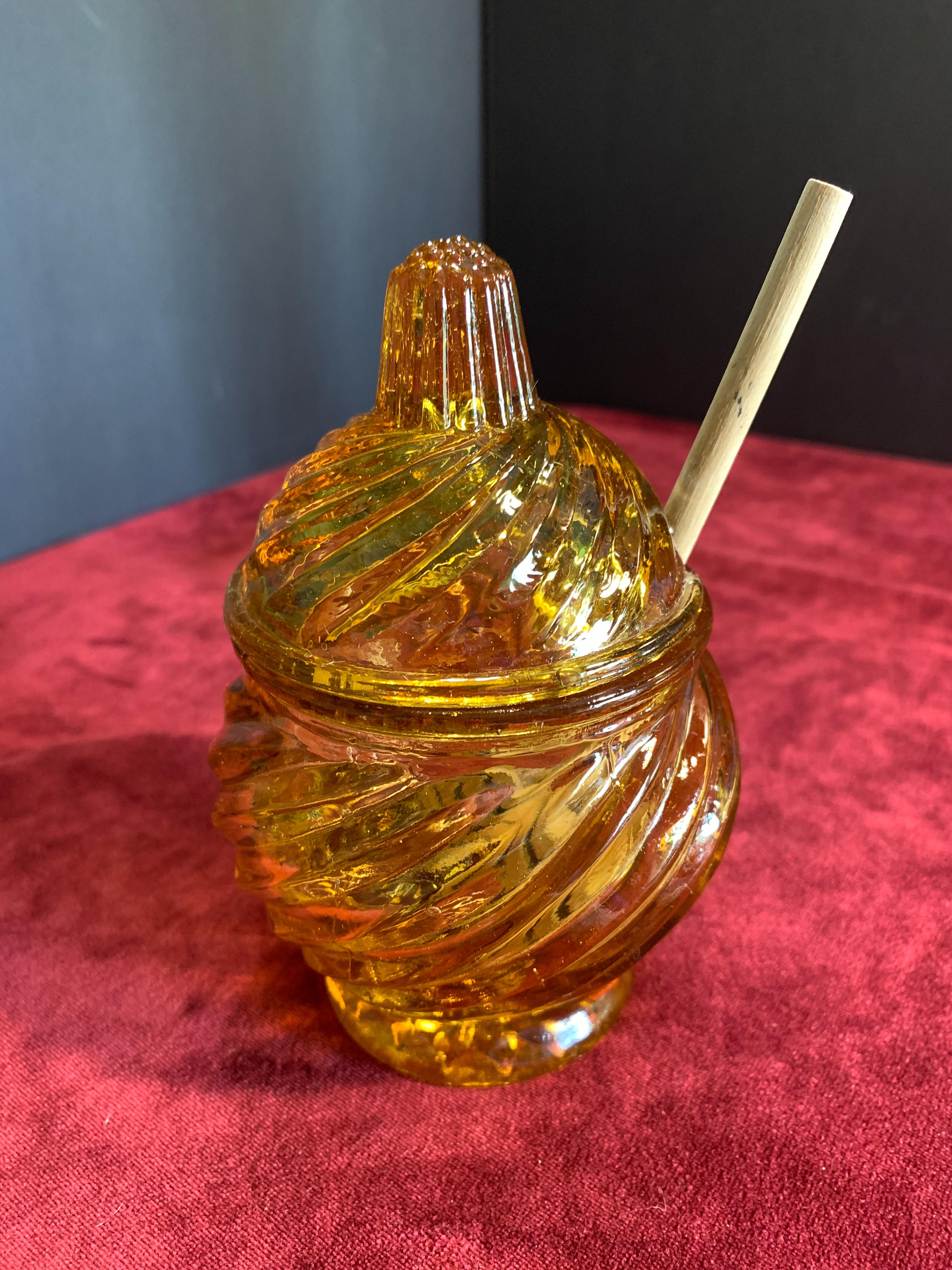 Amber Glass Honey Pot
