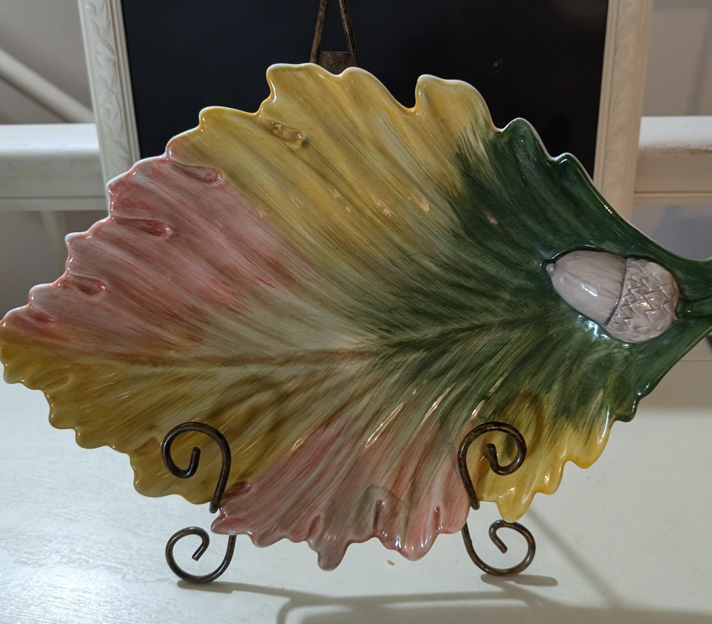 Vintage Made In Italy Leaf-Shaped Ceramic Serving Platter #2338