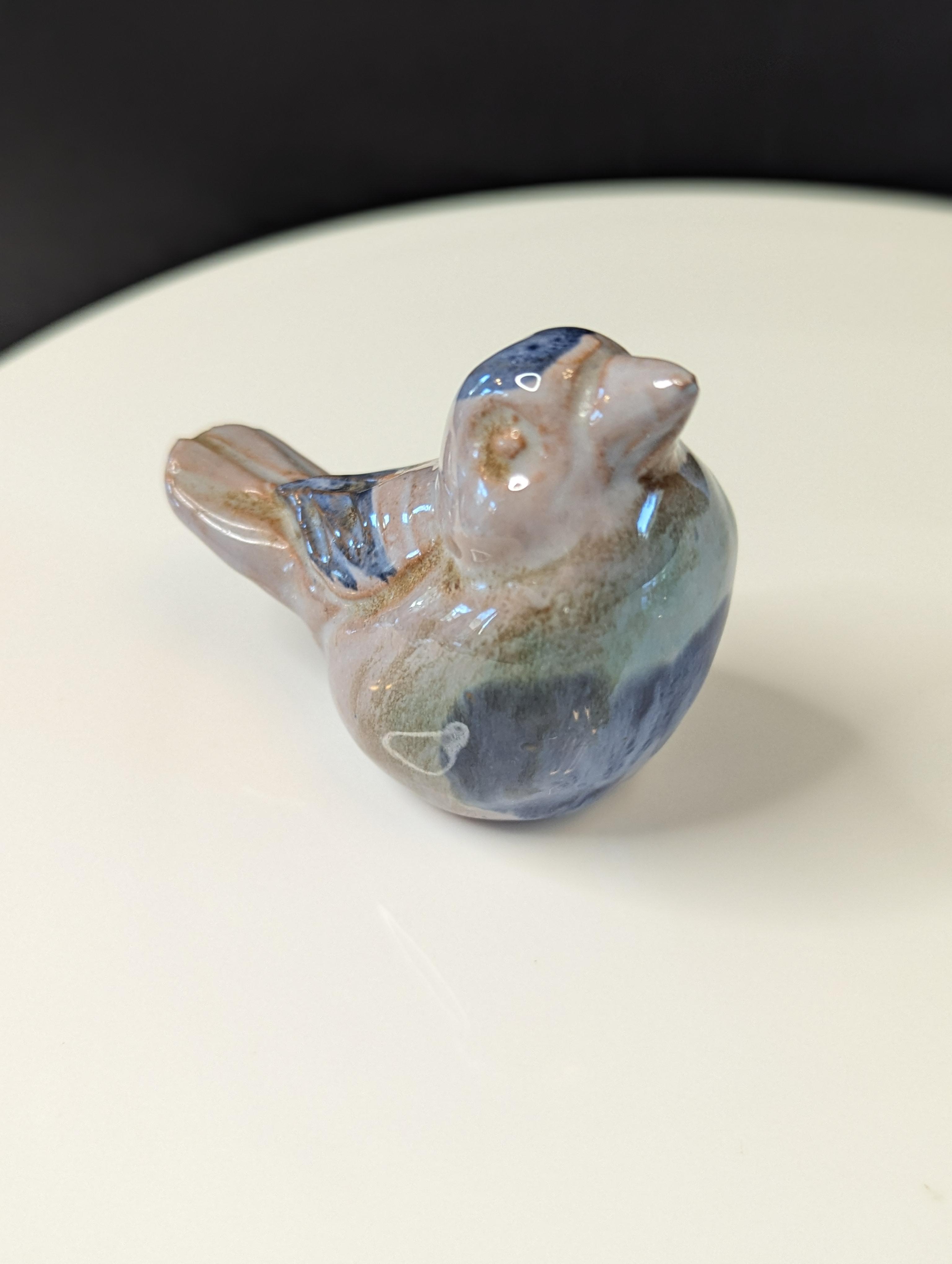 Vintage Ceramic Bird Figurine, Hand-Painted Blue and Brown