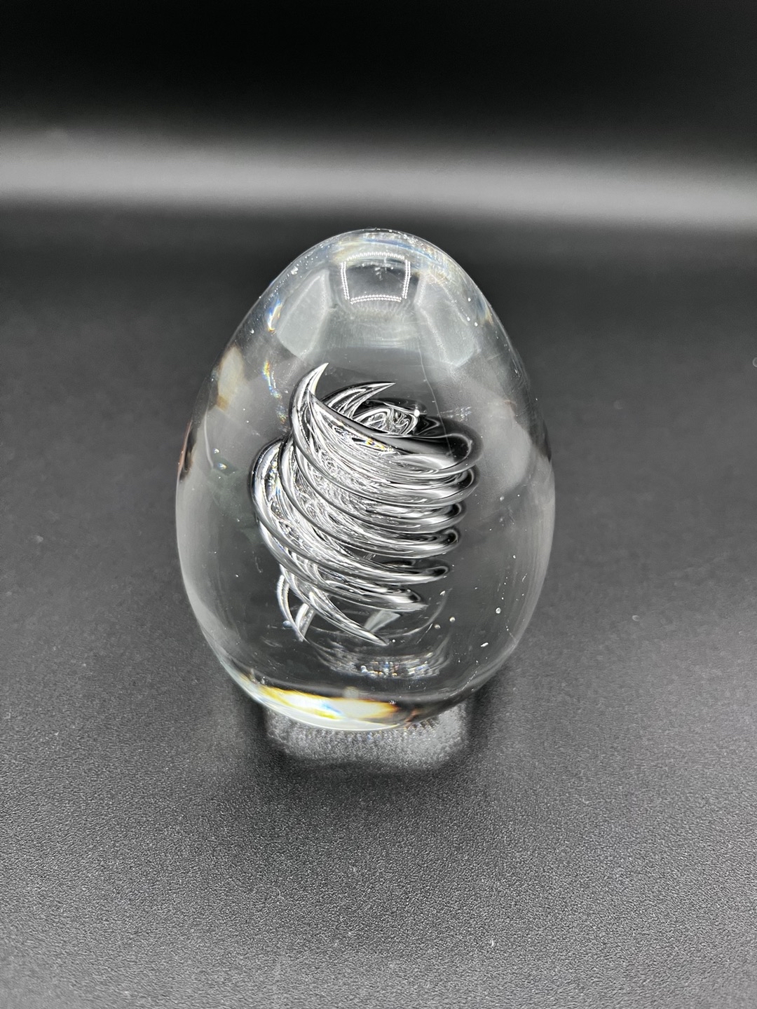 #39 Clear Art Glass Swirl Vortex Egg-Shape Paperweight 🌪️