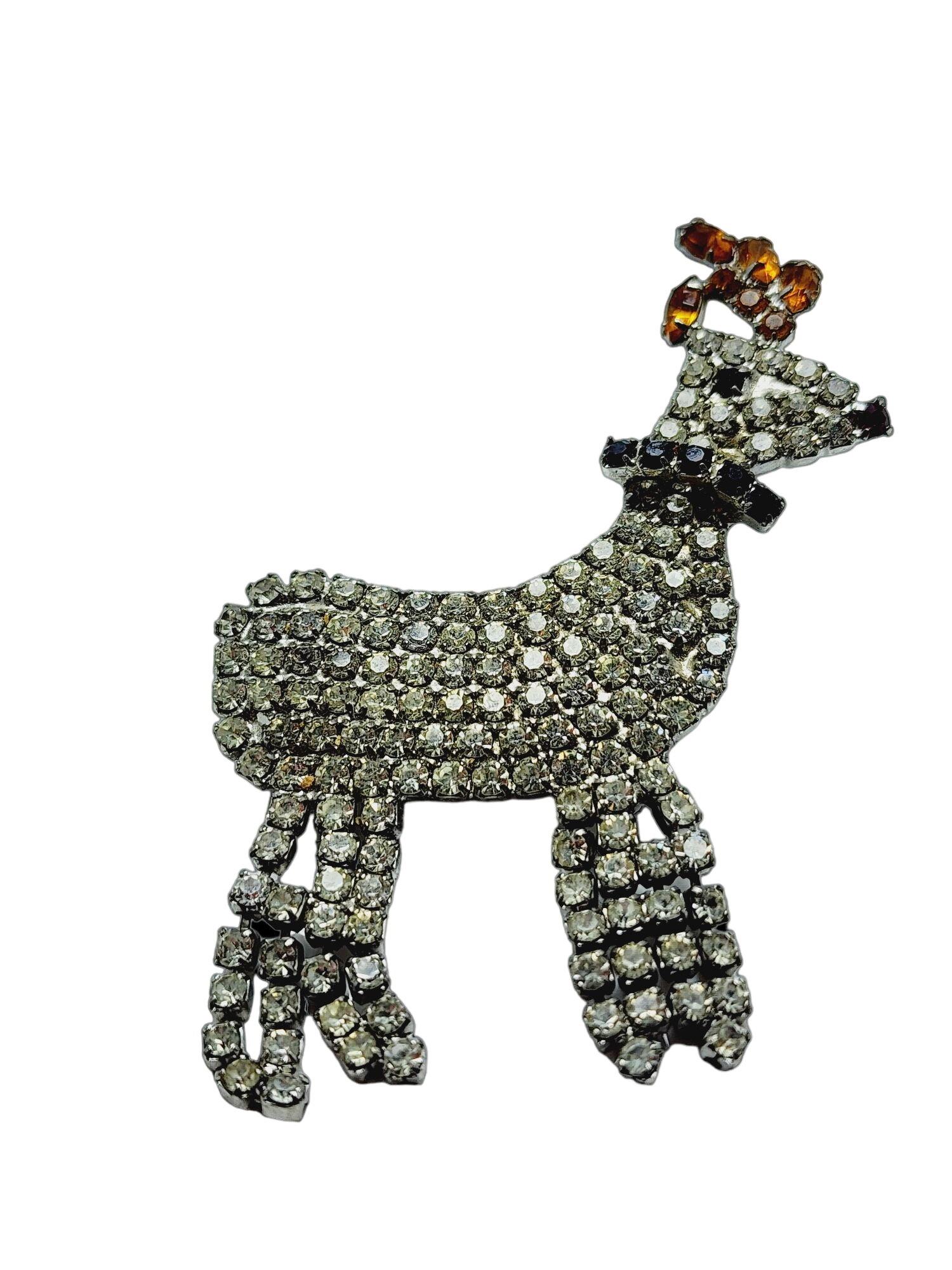 Vintage Rhinestone Reindeer Brooch