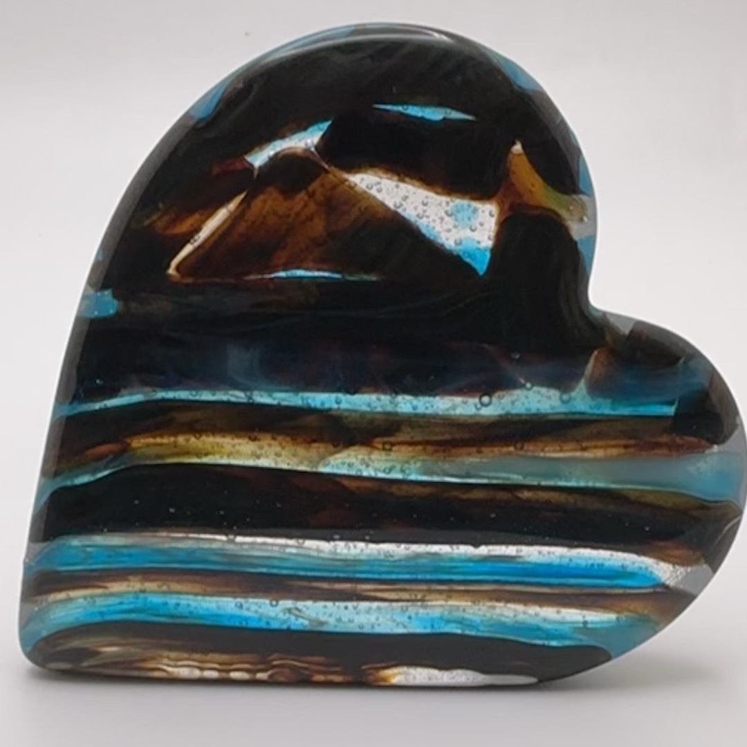 Made by Me! Fused Glass Vertical Heart 5" "Paperweight" Petrified Wood ...