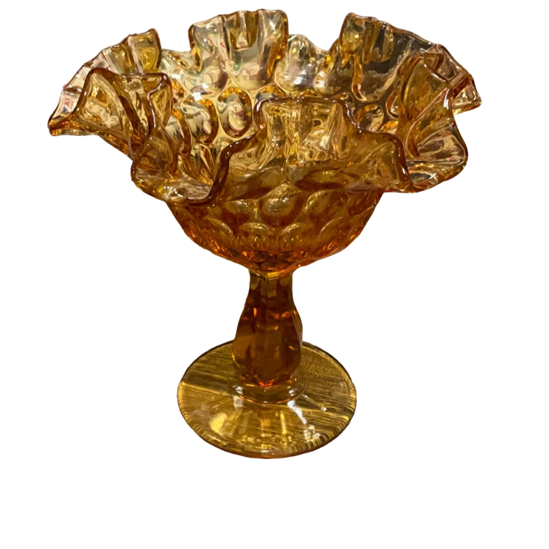 Fenton Amber Ribbon Ruffled Edge Compote