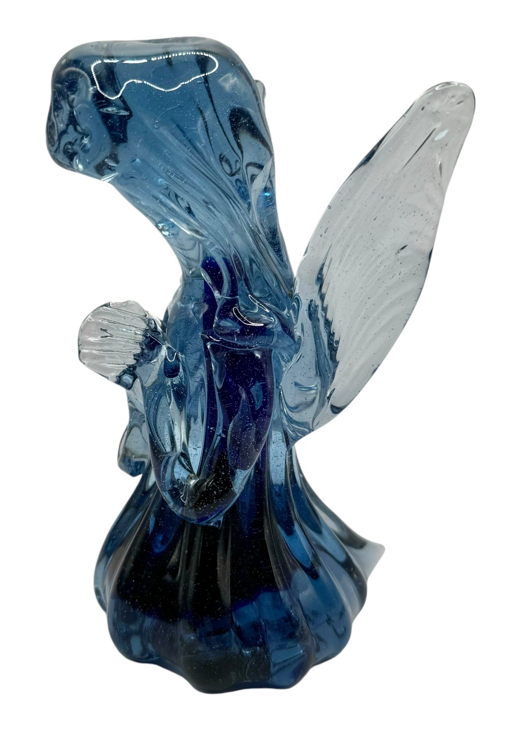 Art Glass Praying Girl Angel Figurine Paperweight Blue Christmas 6.35”
