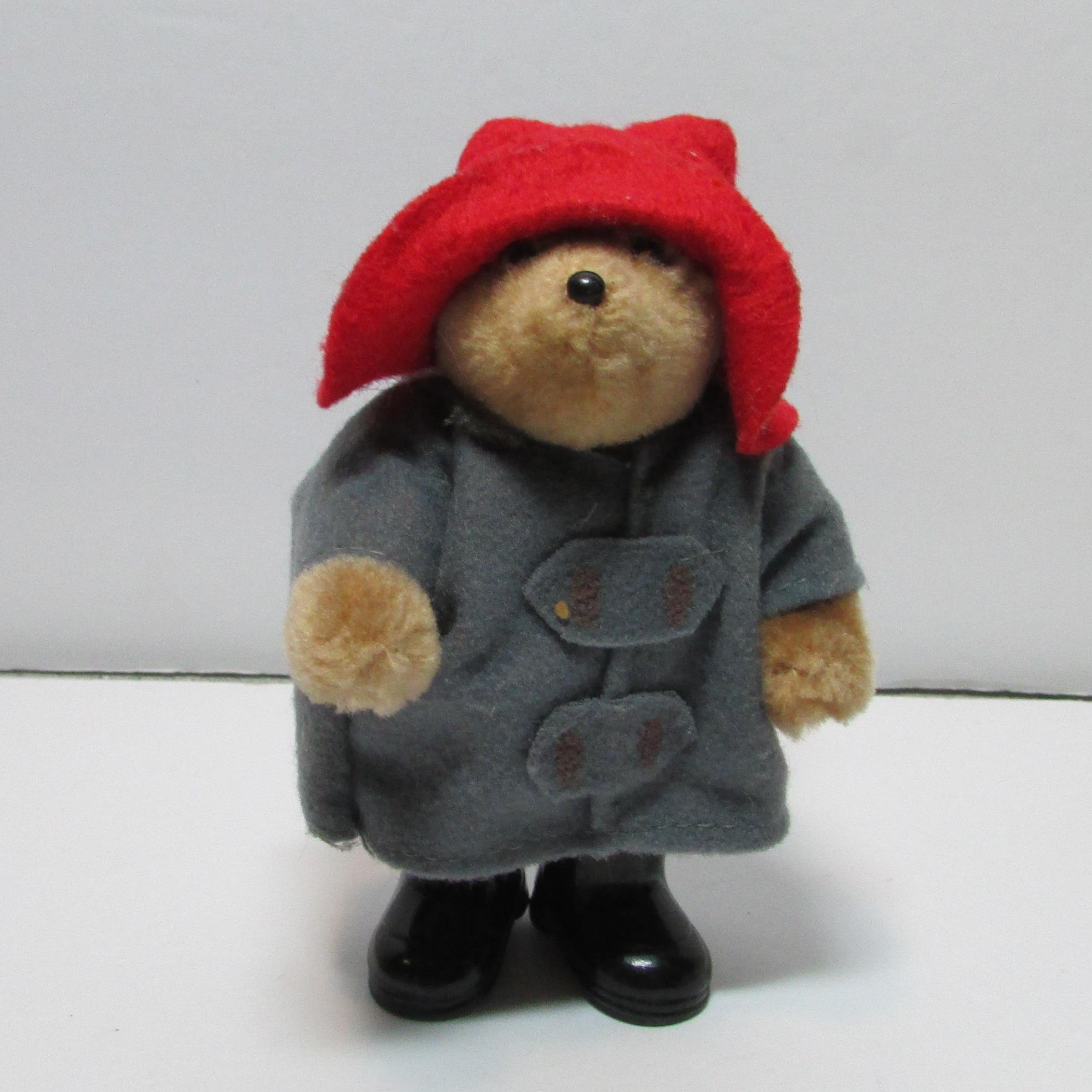 vintage Paddington Bear small mini stuffed teddy figure in blue coat red hat and black boots ...
