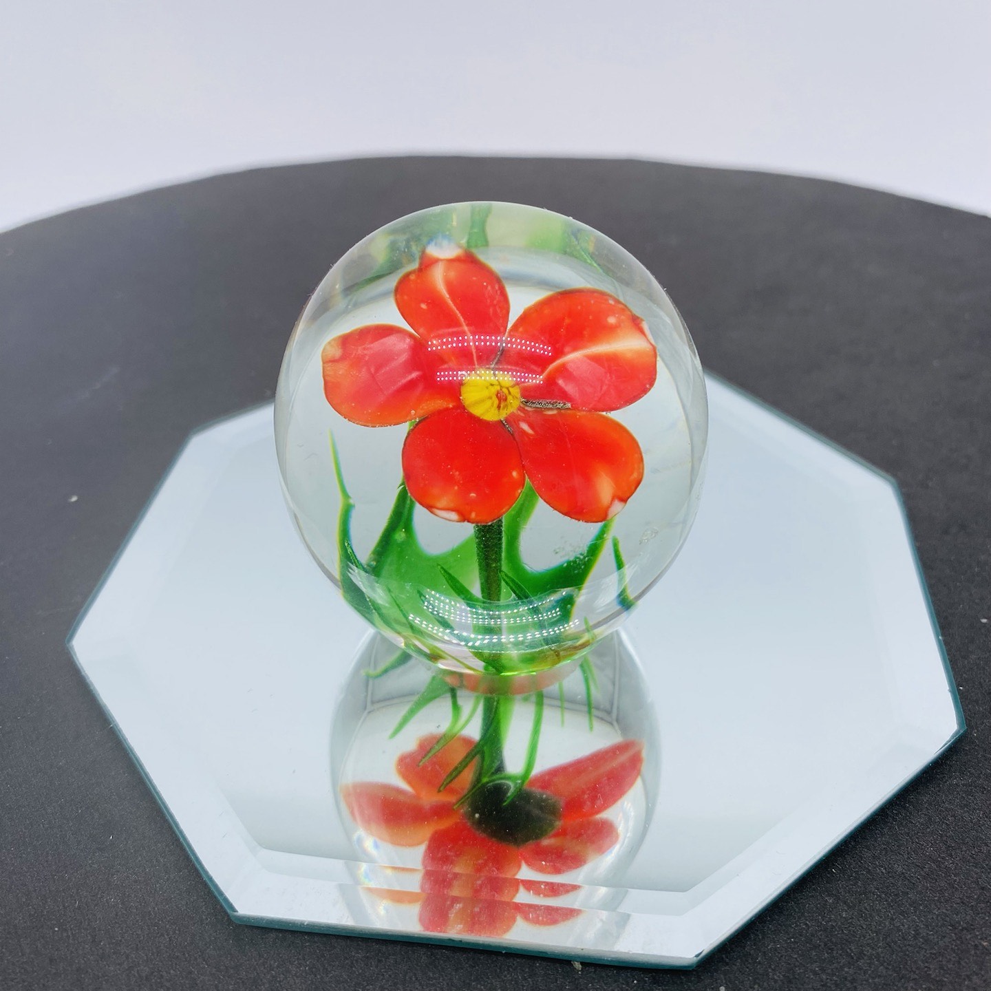 #25 - Orange Flower Art Glass Paperweight Mini