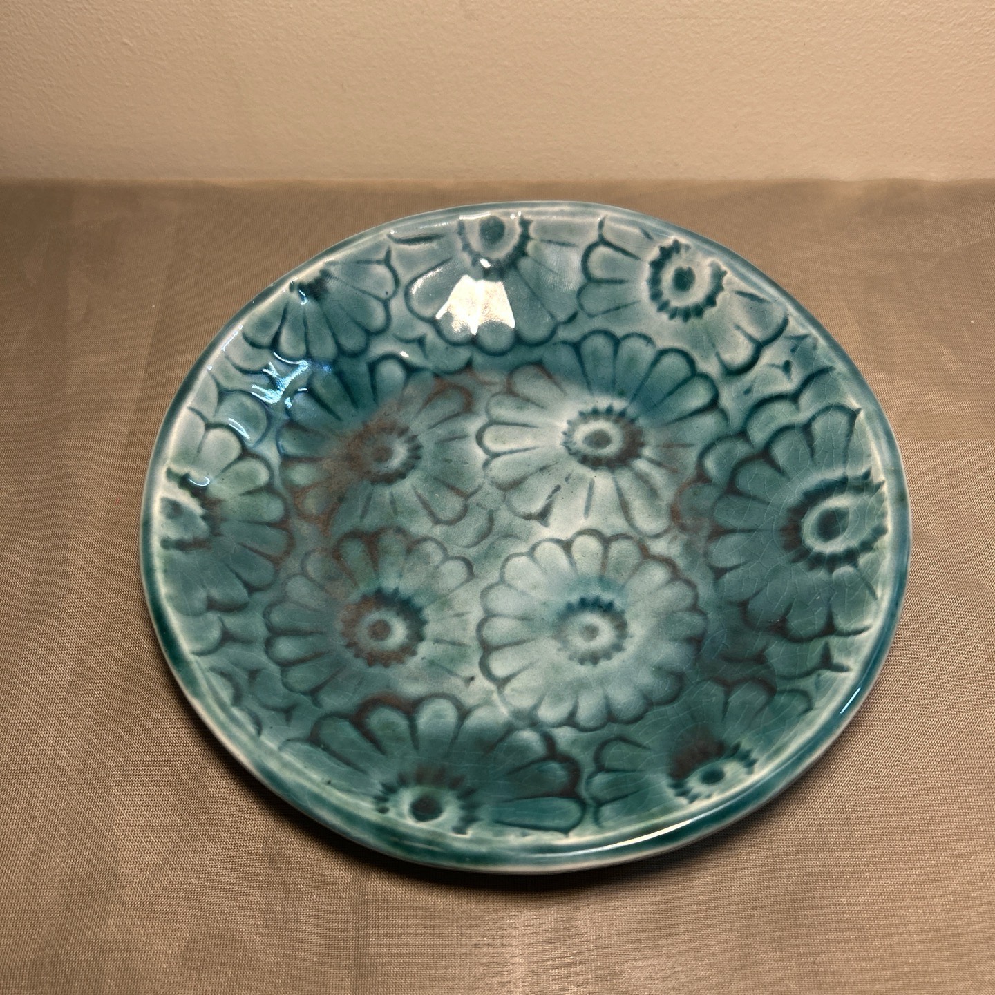 Handmade Pottery Blue Flower Trinket Dish