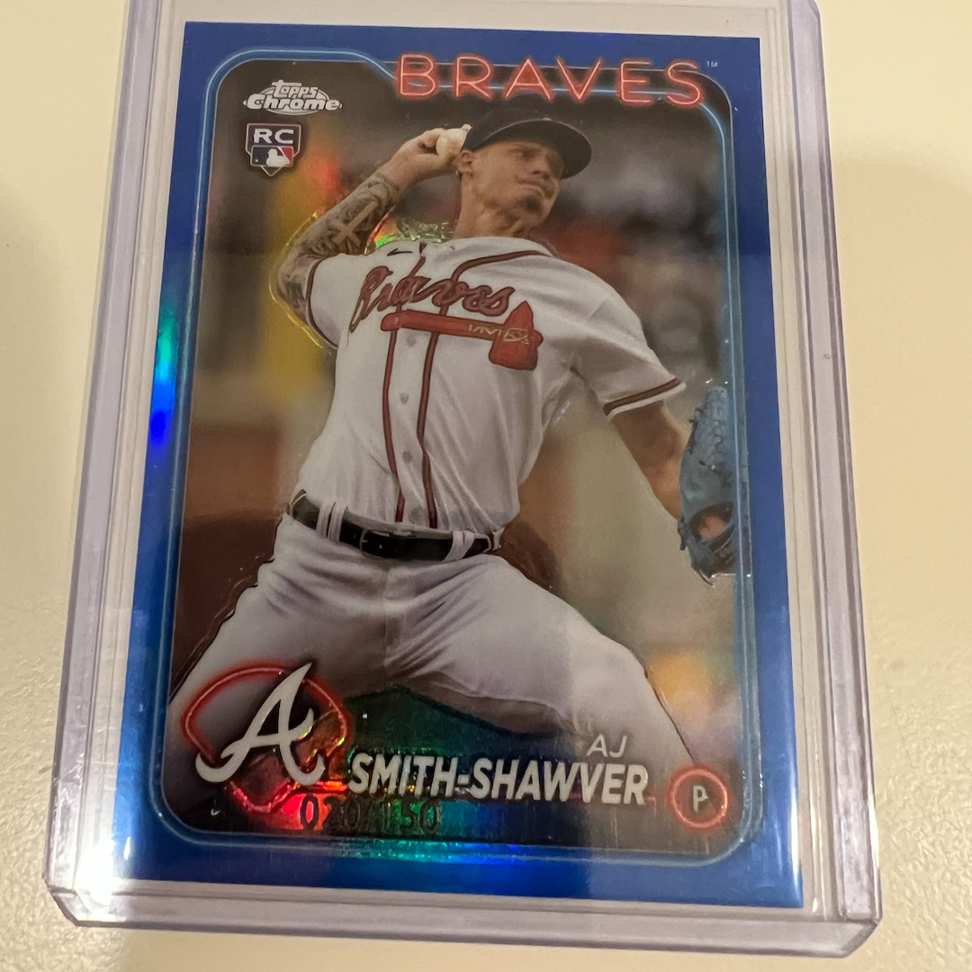 AJ Smith-Shawver RC Chrome True Blue Refractor /150 Atlanta Braves
