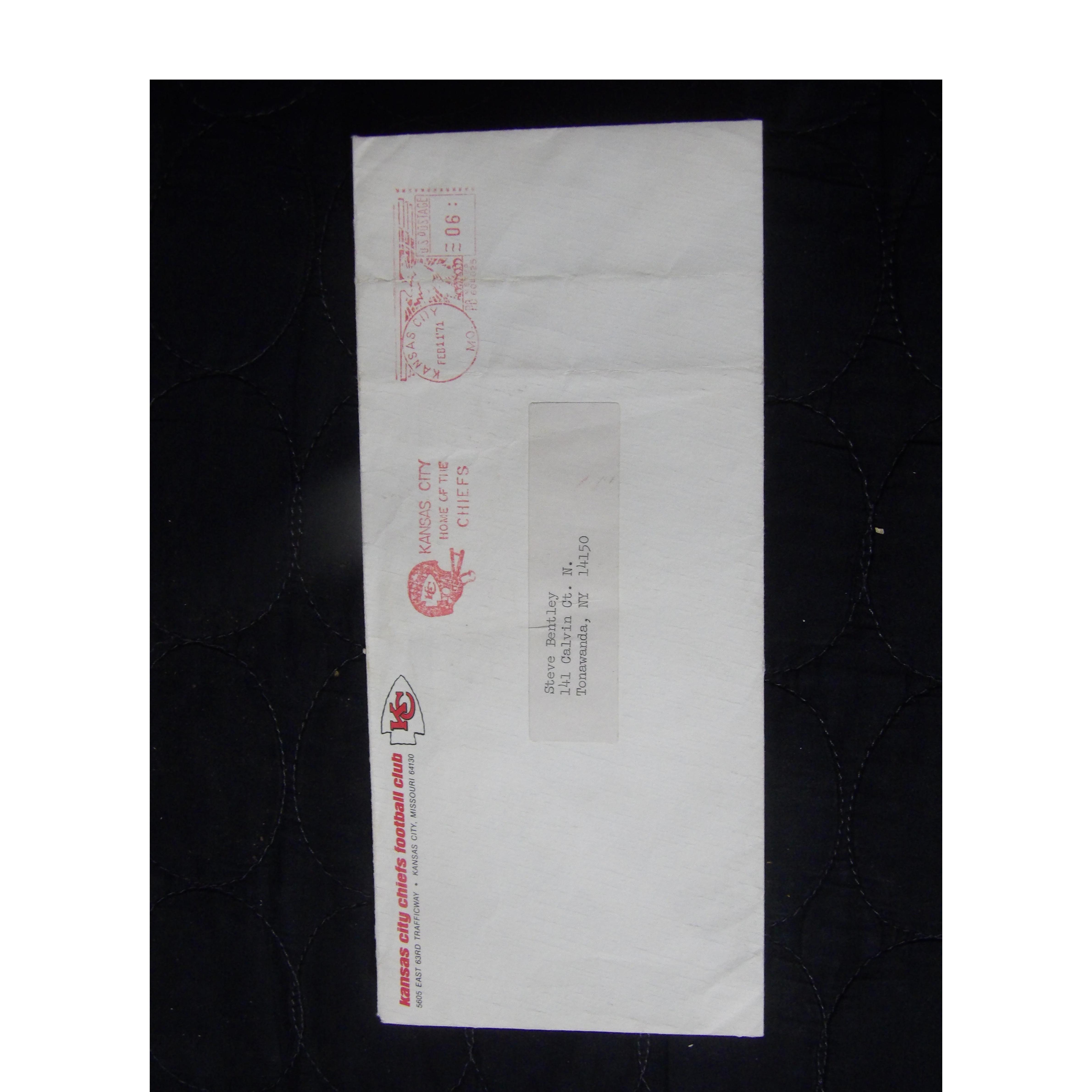 Kansas City Chiefs 1971 Football Club Original Envelope with Office Stamp