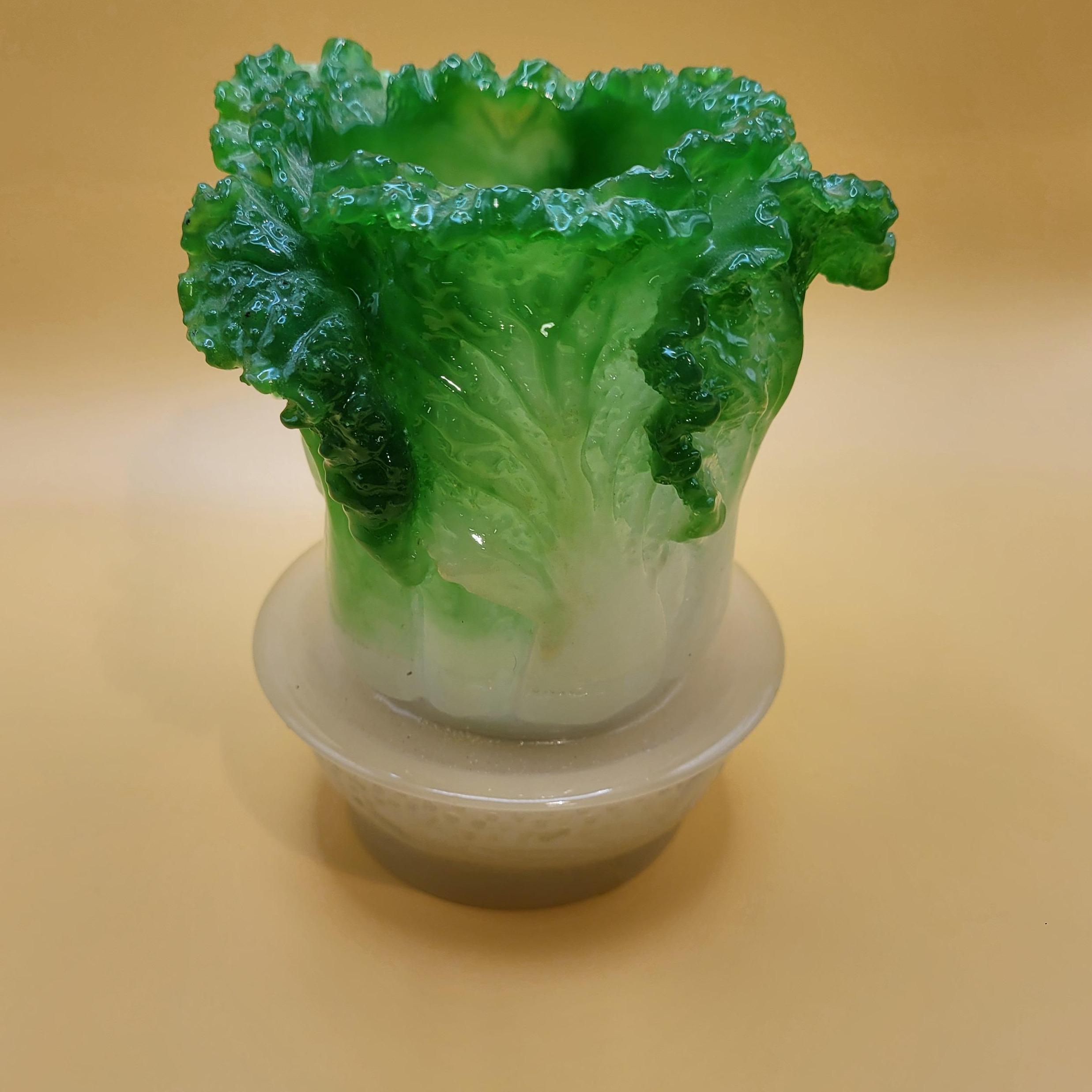 Vintage Lucky Cabbage Leaf Glass Resin Lucite Pot Vase