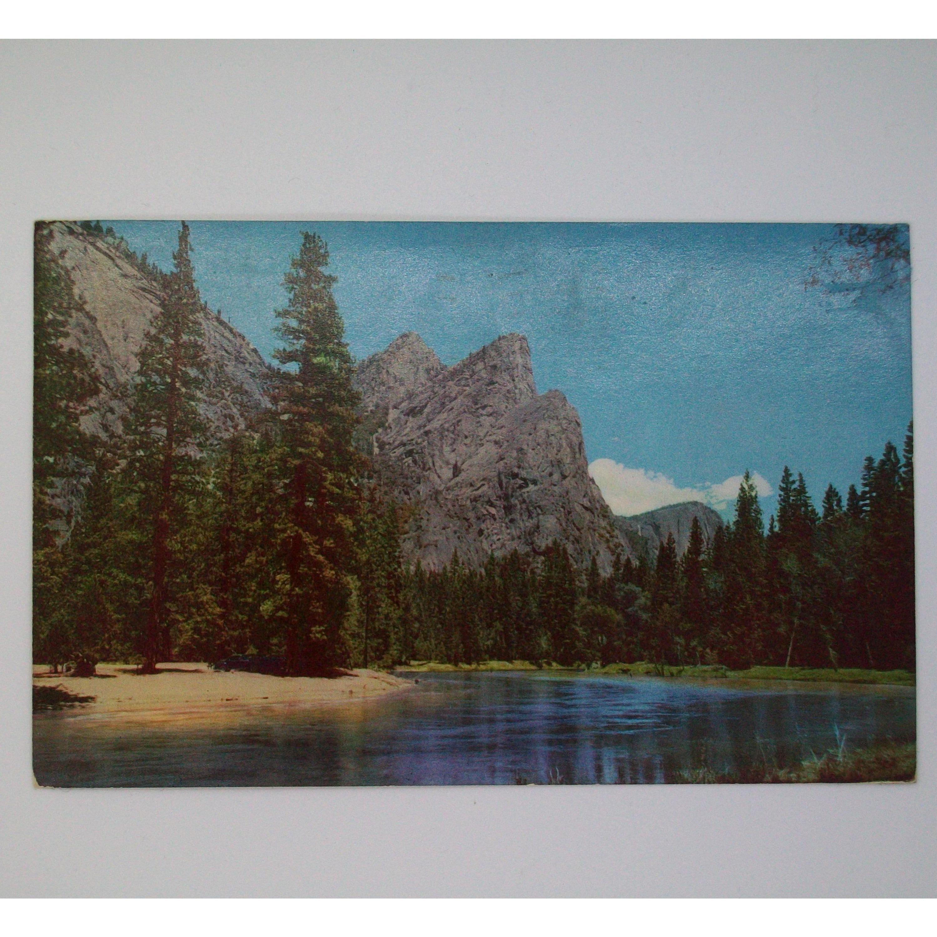 Yosemite Valley Merced River 3 Brothers Color RPPC Postcard c1947 Union ...