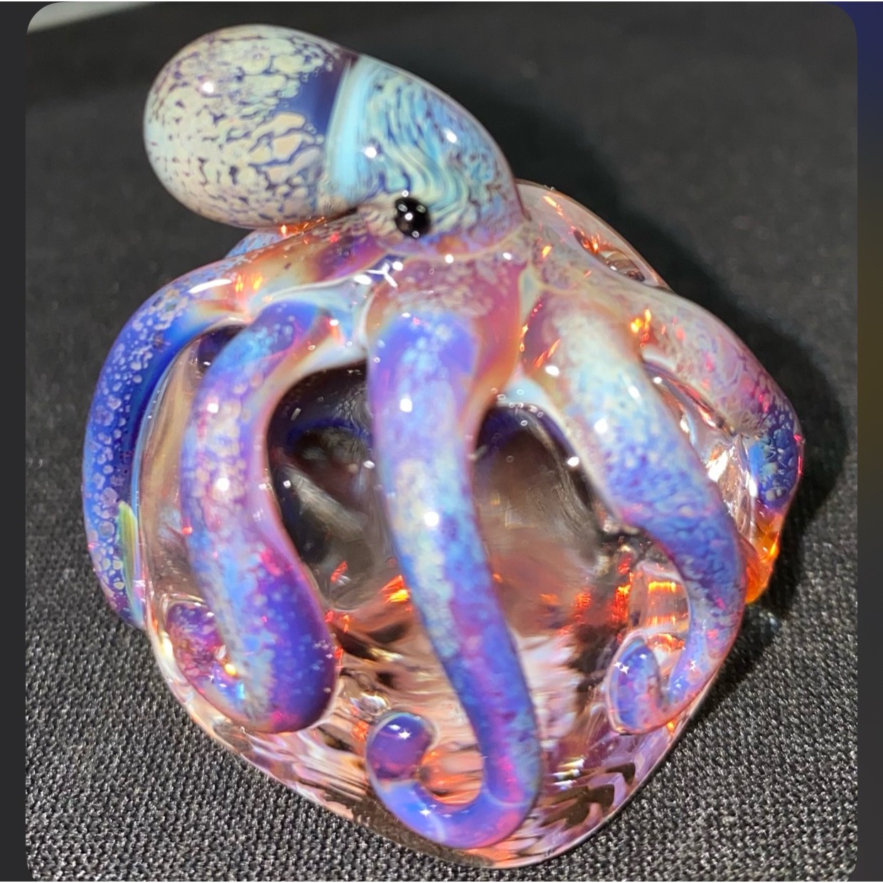 Boomwire Hand Blown Octopus On A Glass Ice cube Miniature Paperweight