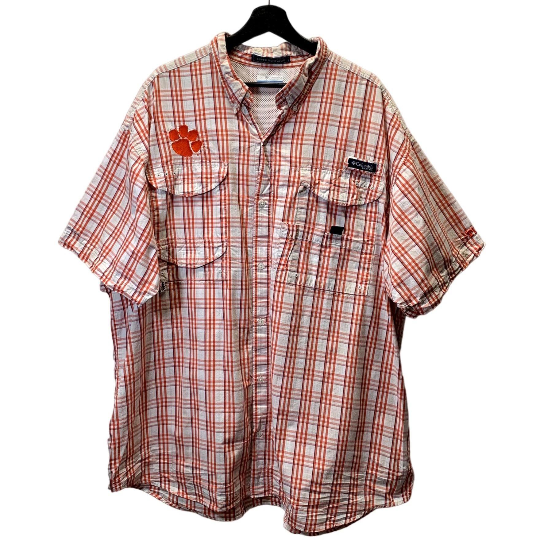 Columbia PFG Shirt Mens XXL Orange Plaid Clemson Tigers Super Bonehead ...