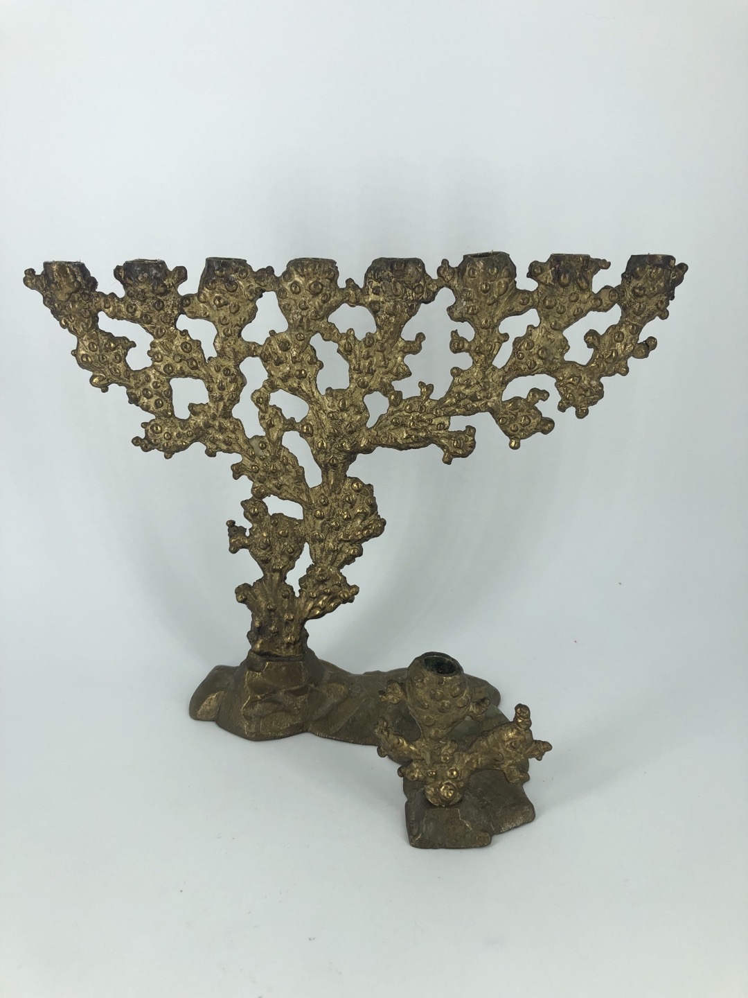 Vintage Menorah Prickly Pear Sabra Cactus Brass Israel Hannukah Jewish