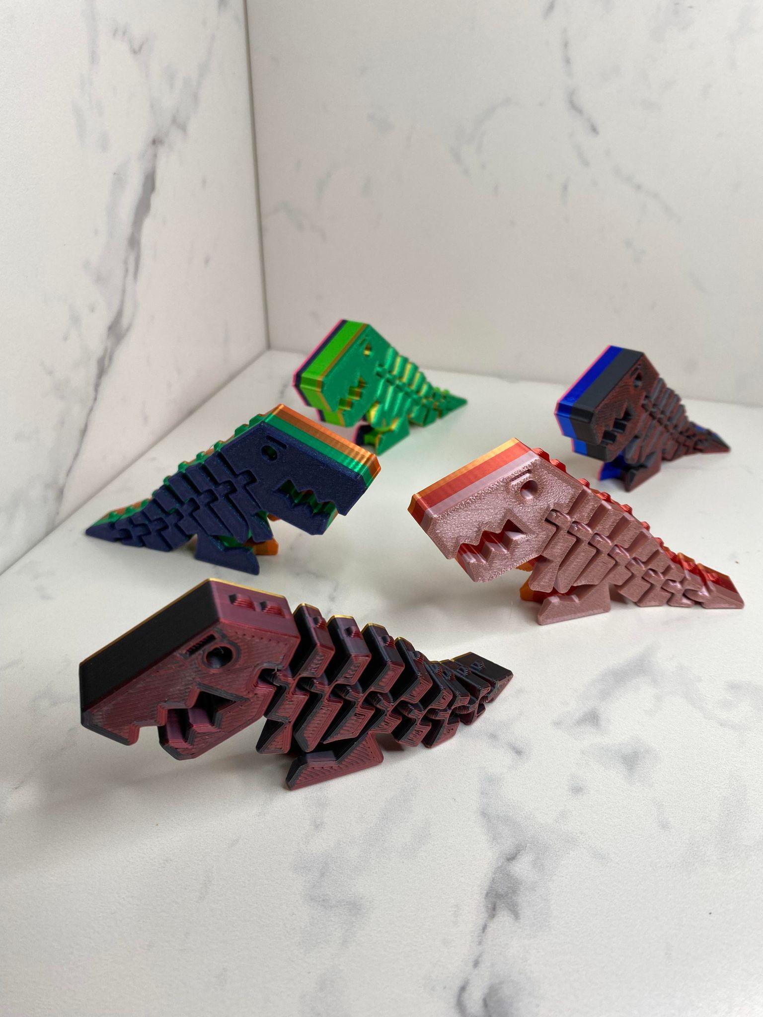 3D Printed flexible T-Rex fidget, pocket size sensory toy