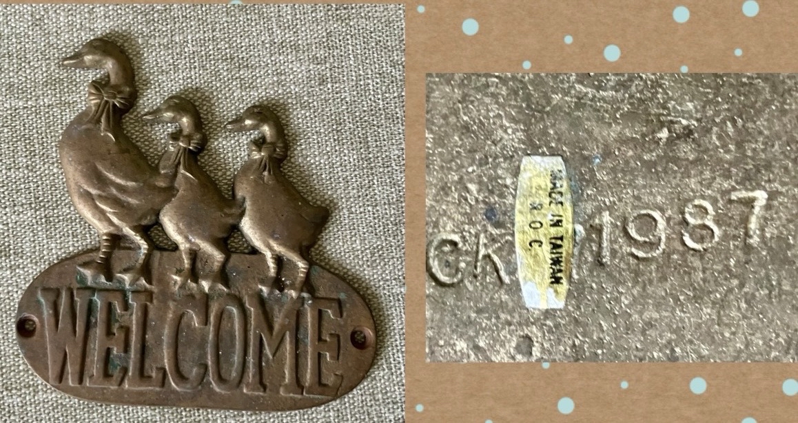 1987 Brass WELCOME Plaque 3 Geese By Upper Deck Authentically Aged Farm ...