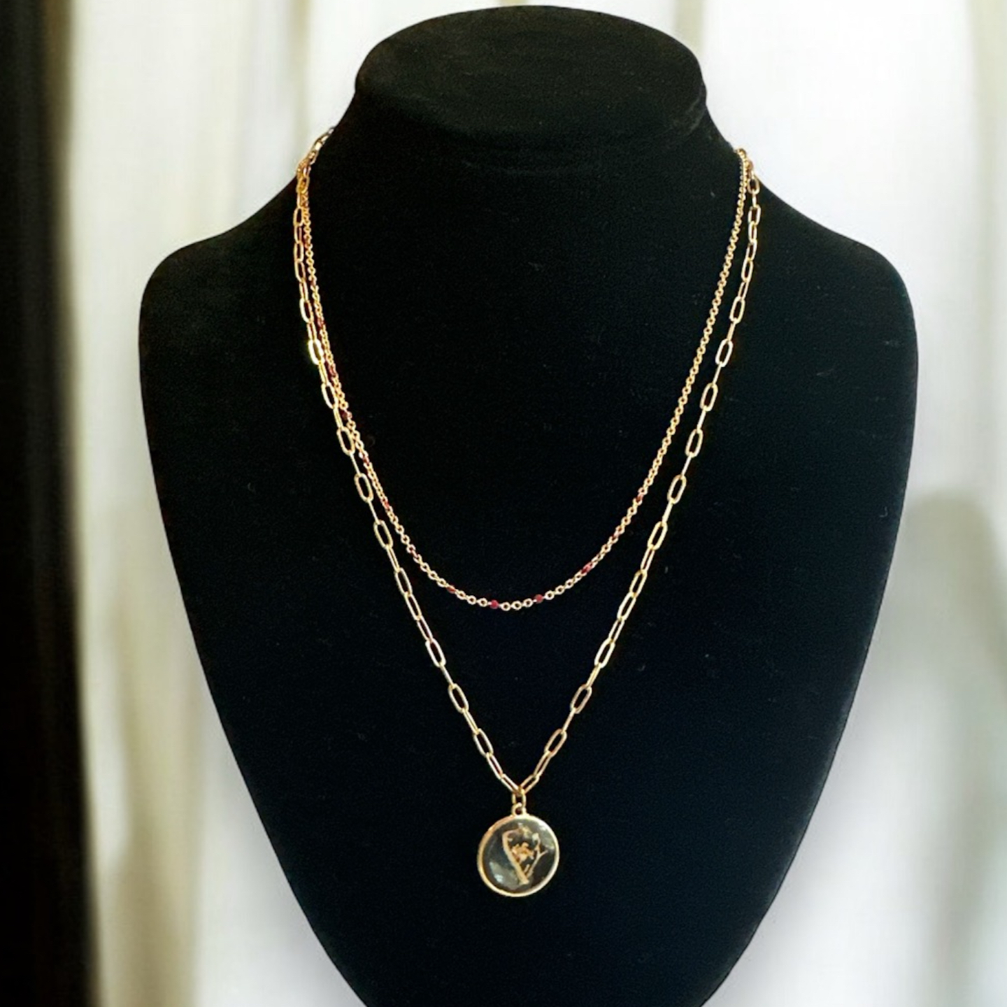 Vintage Double Chain Encased Dried Flower Bouquet Necklace. Adjustable ...