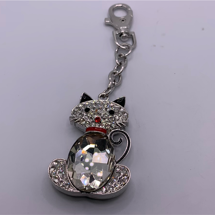 Large Rhinestone Cat Key Chain 2” Cat