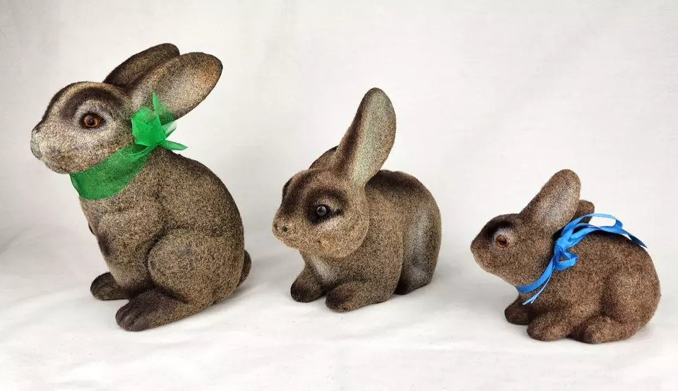 Flocked Brown Bunny Rabbit Coin Banks LOT of 3 VTG Hong Kong Easter Decor