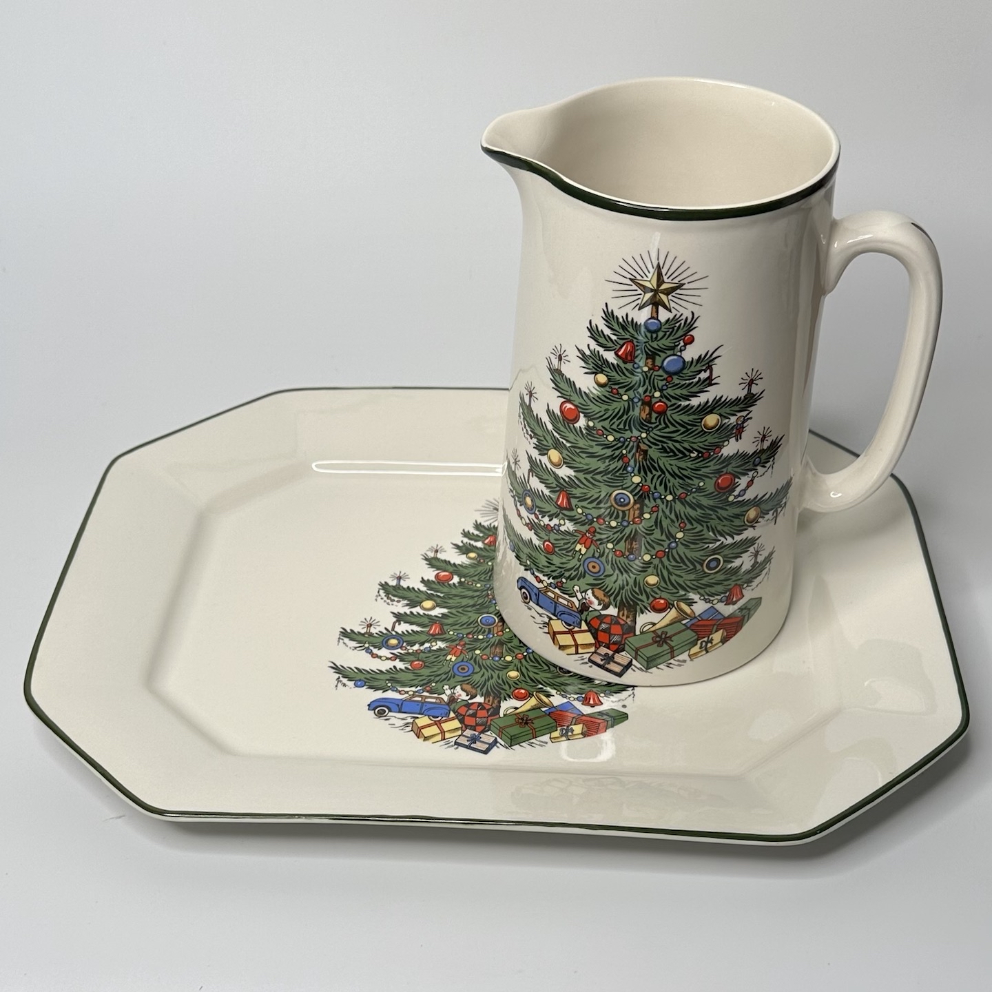 Vtg Cuthbertson England Original Christmas Tree Pitcher & Platter Set