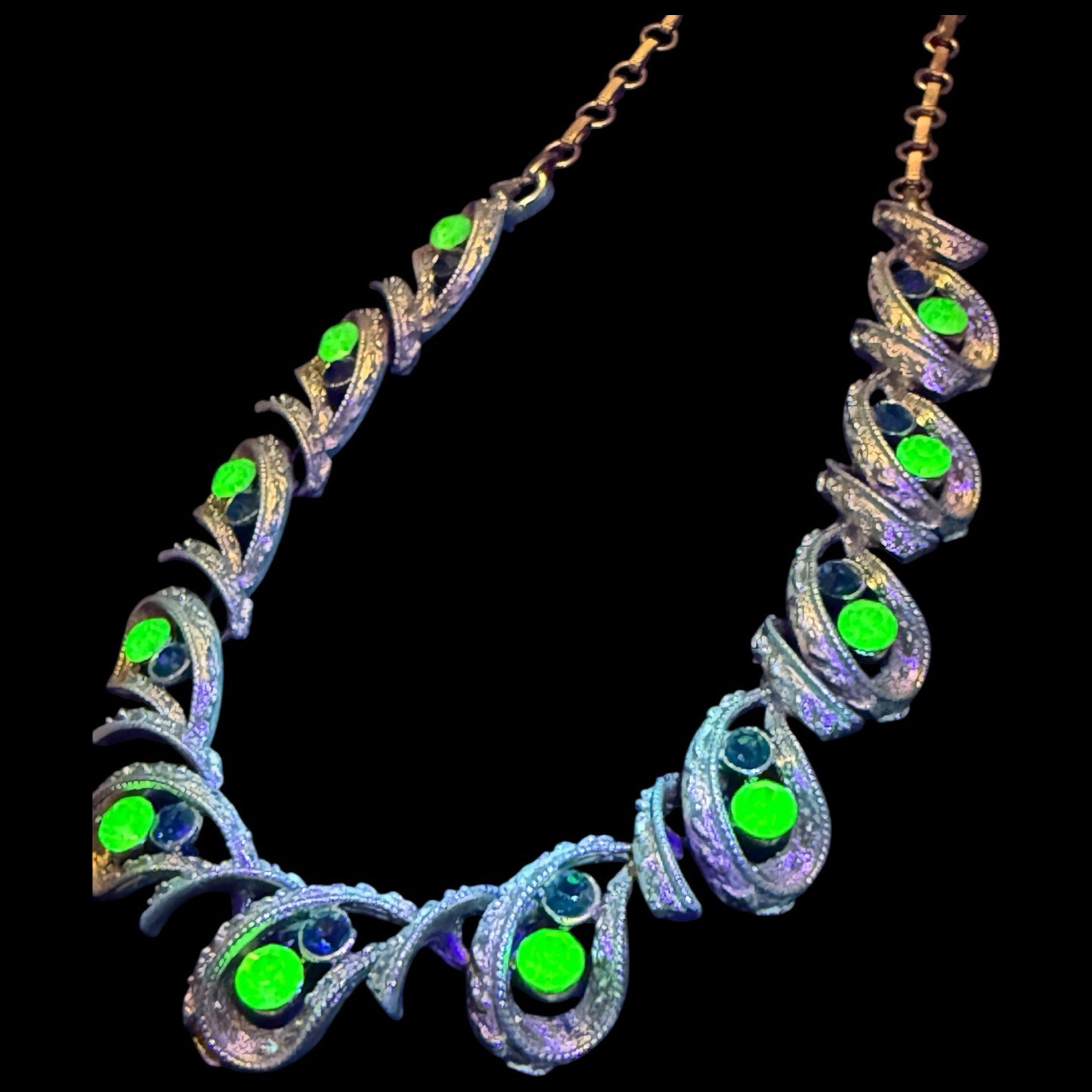 Coro Rhinestone Necklace 17” UV Glow