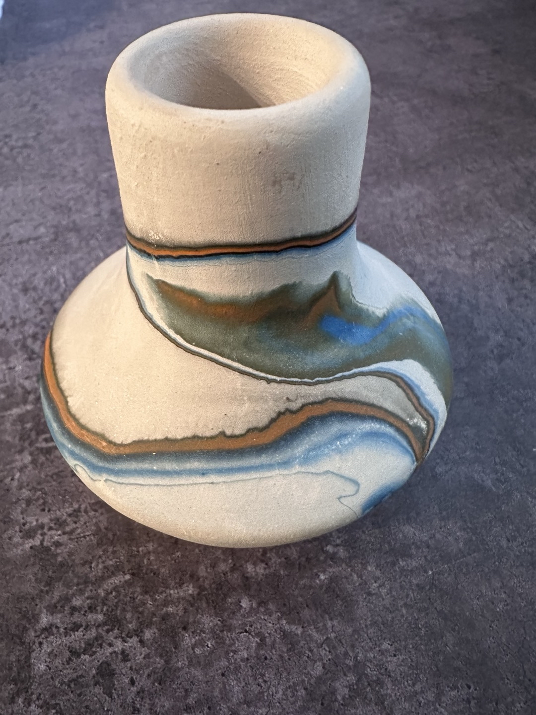 Vintage Nemadji Cobalt Blue Swirl Marbled Pottery Handmade Painted USA ...