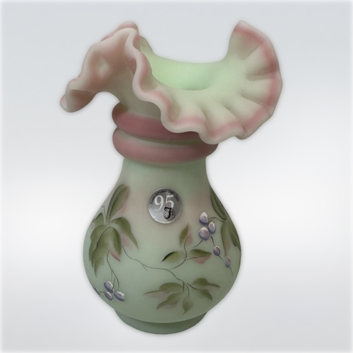 Fenton 95th Anniversary Burmese Glass Vase Handpainted, Signed With ...