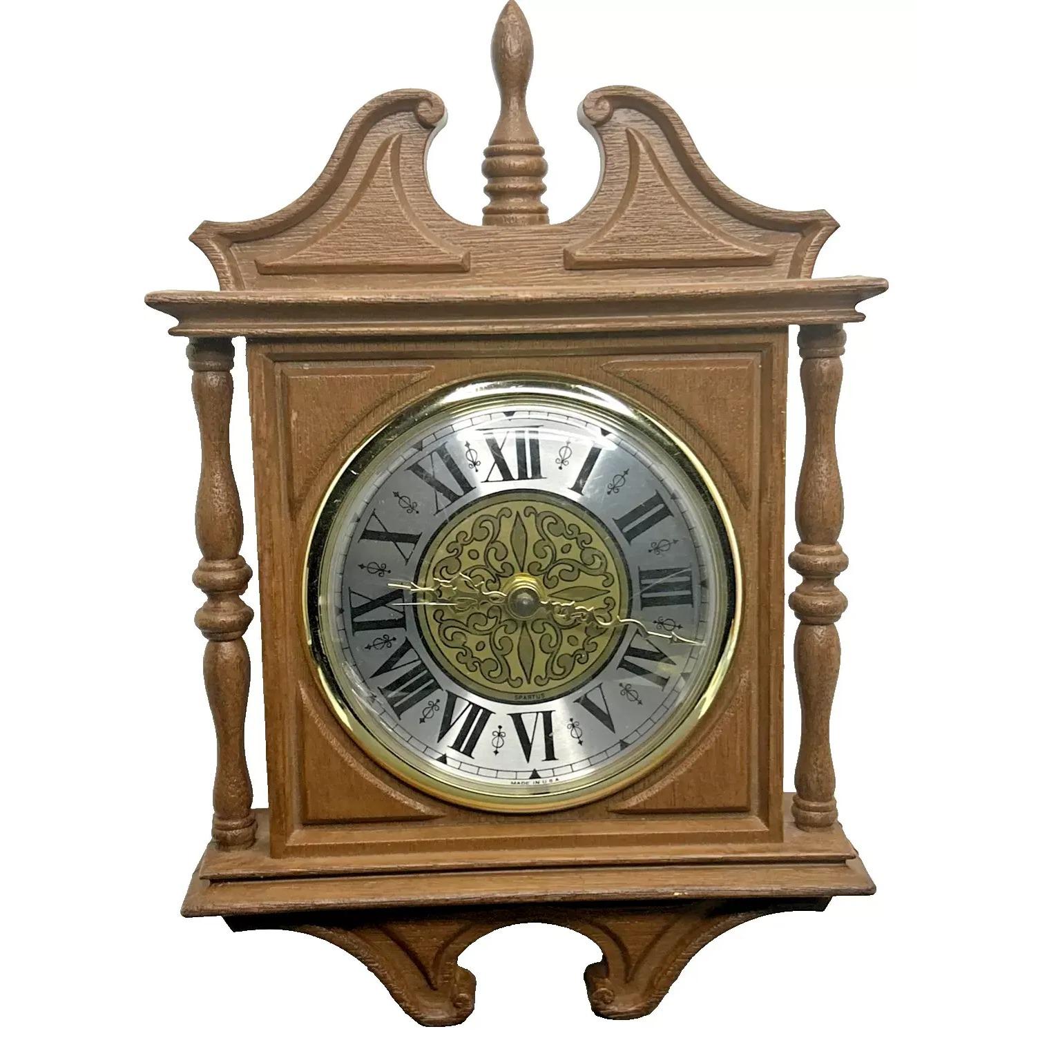 Vintage Spartus Wall Clock Faux Wood Floral Model S4130