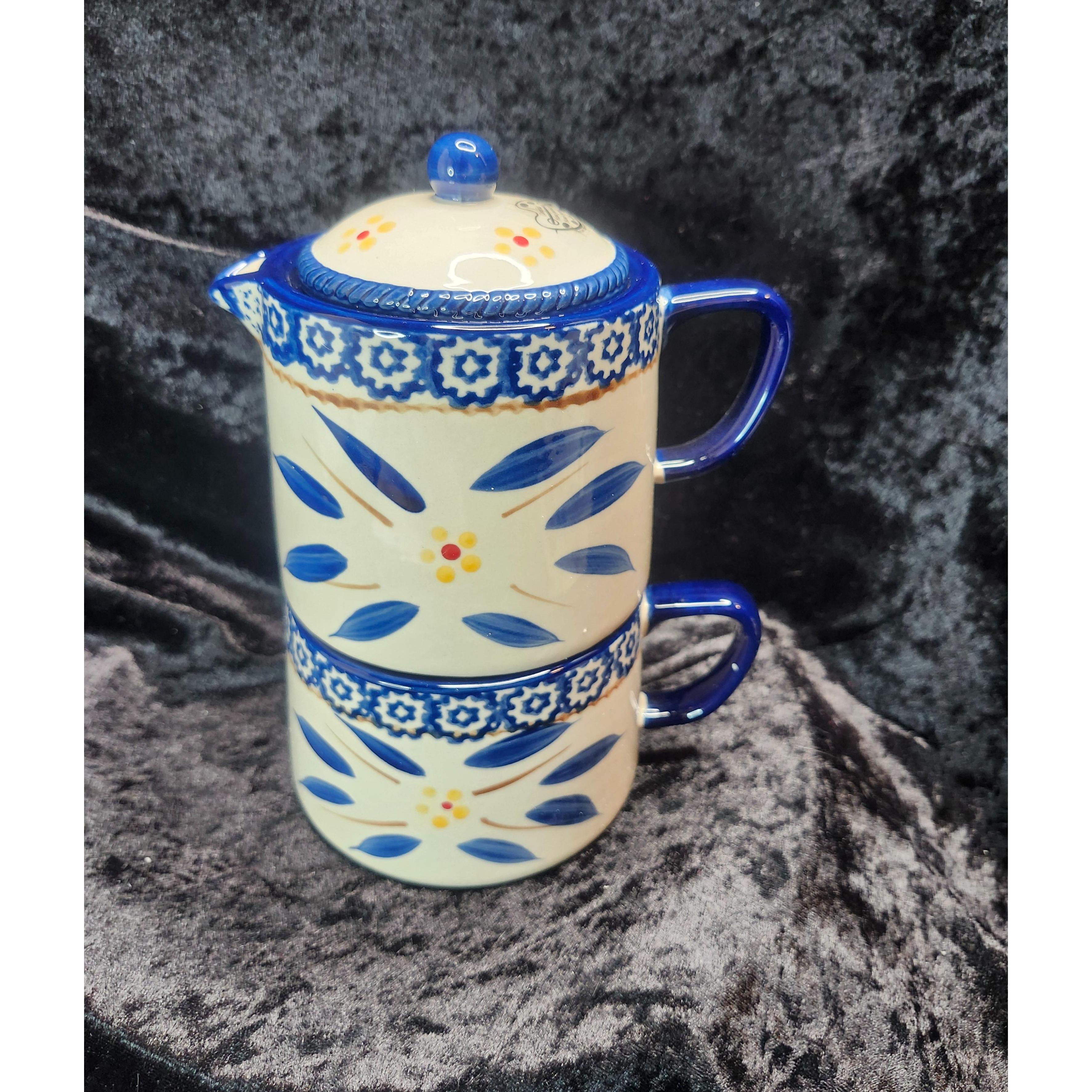 Blue - Temp-tations Tea Mug Set for One Blue OR Red Old World Pattern ...