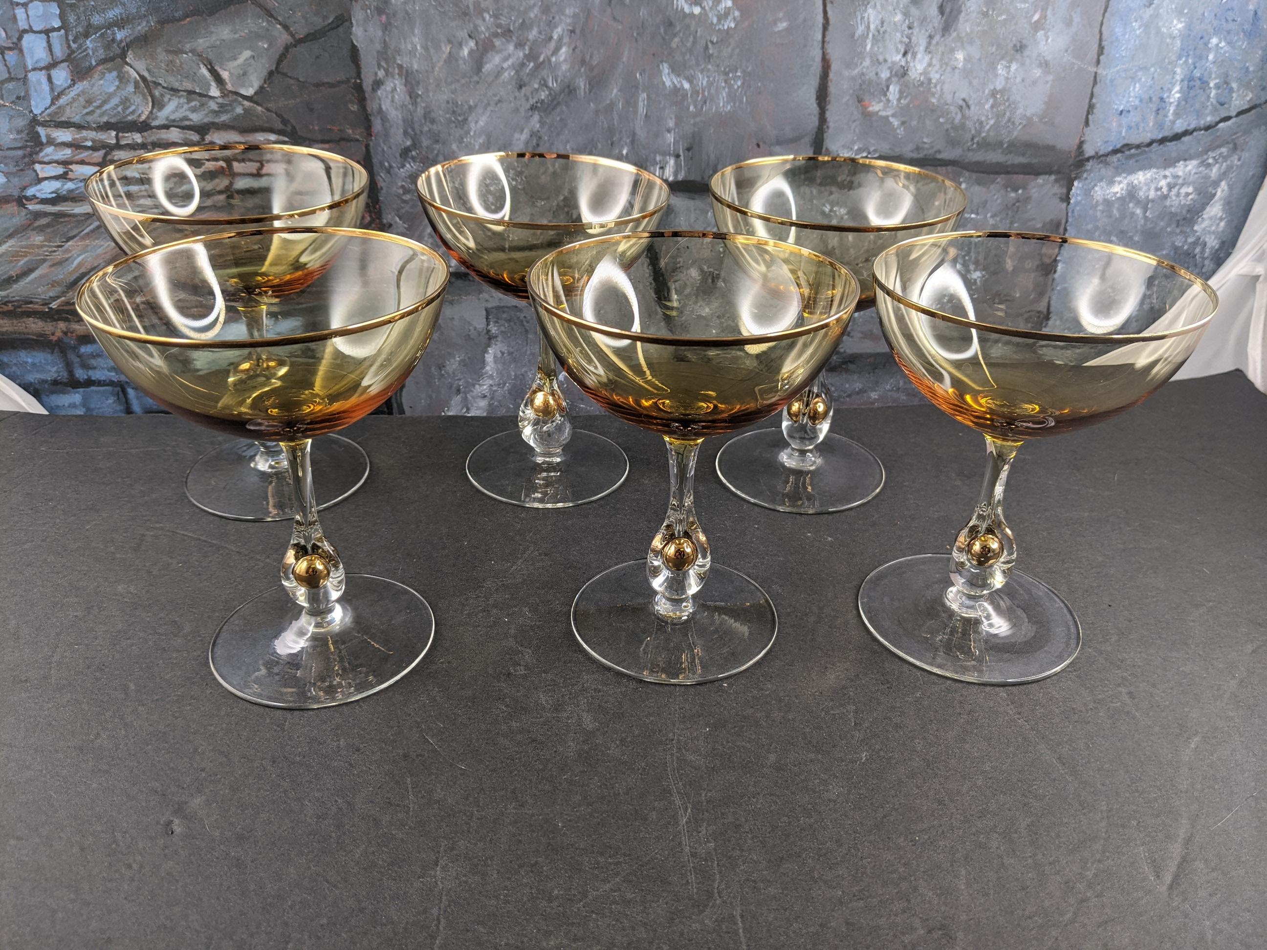 Czechoslovakia Jozef Stanik Art Deco Set of 6 Champagne Coupe Amber ...