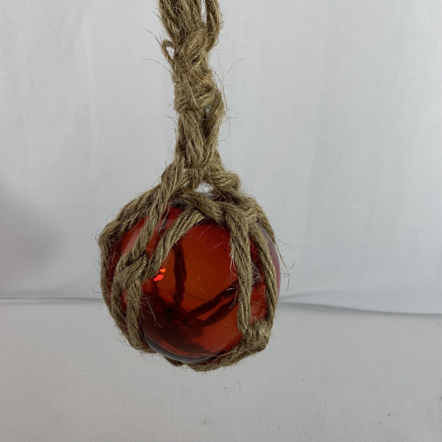 19. Vintage Red Hand Blown Glass Float With Twine Hanger