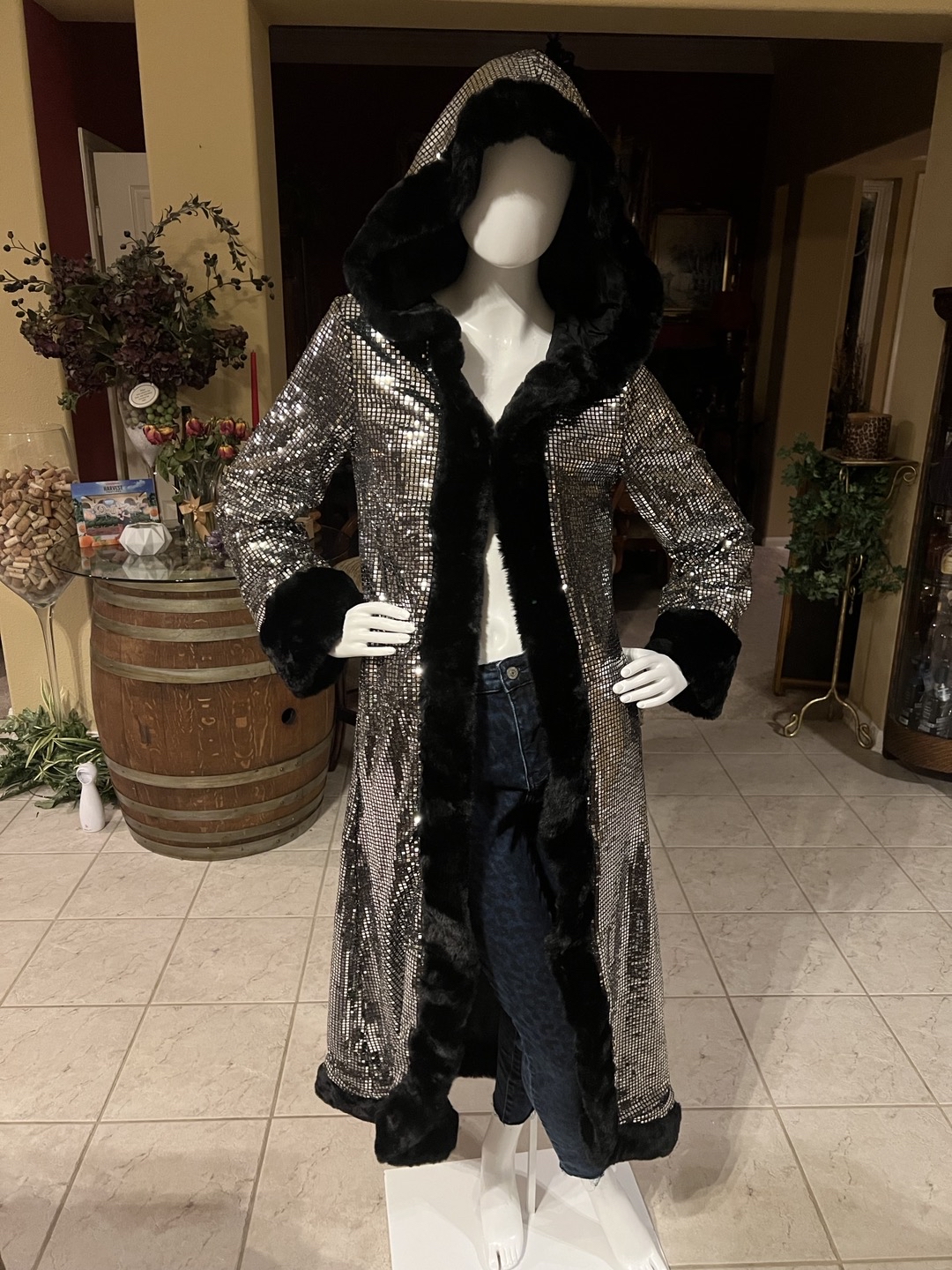 Dollskill Mirror Disco Ball Hoodie Duster With Faux Fur Black Lining ...