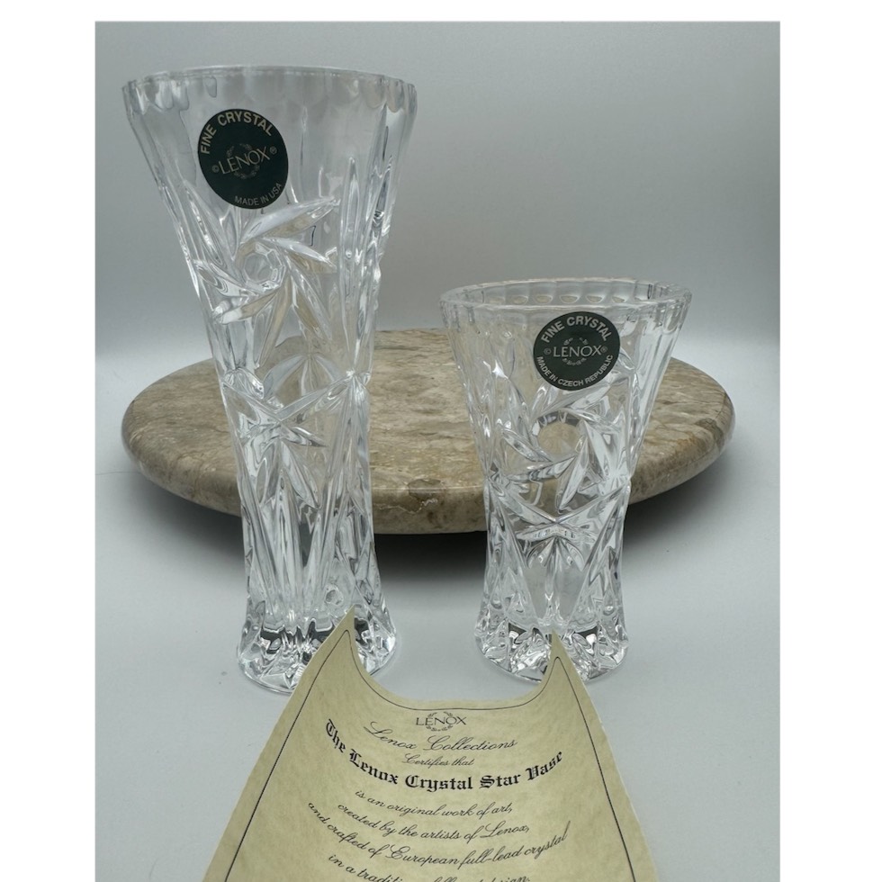 2 Vtg Lenox Fine Full Led Crystal Star Vase Bud Vases Czech Republic 6 ...