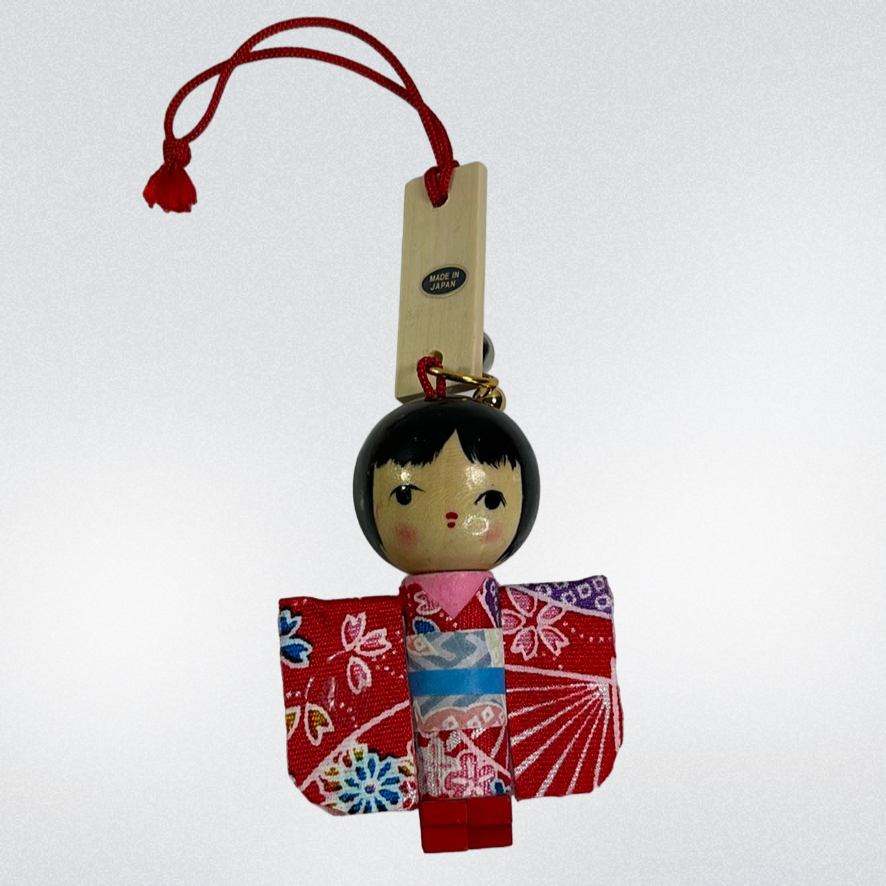 013. Japanese Hanging Kokeshi Good Luck Doll 3”