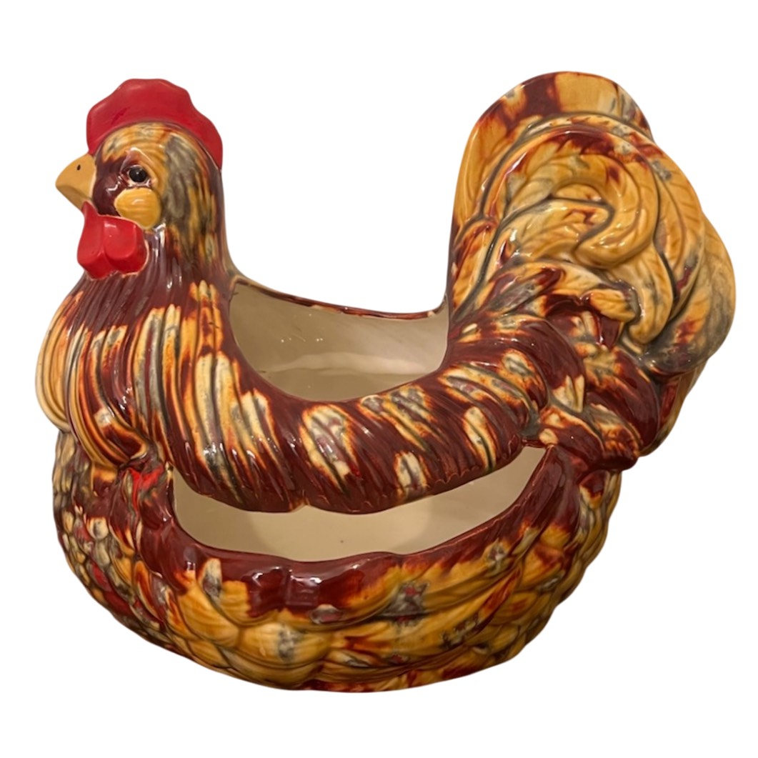 HUGE Vintage Ceramic Chicken Hen Planter Centerpiece