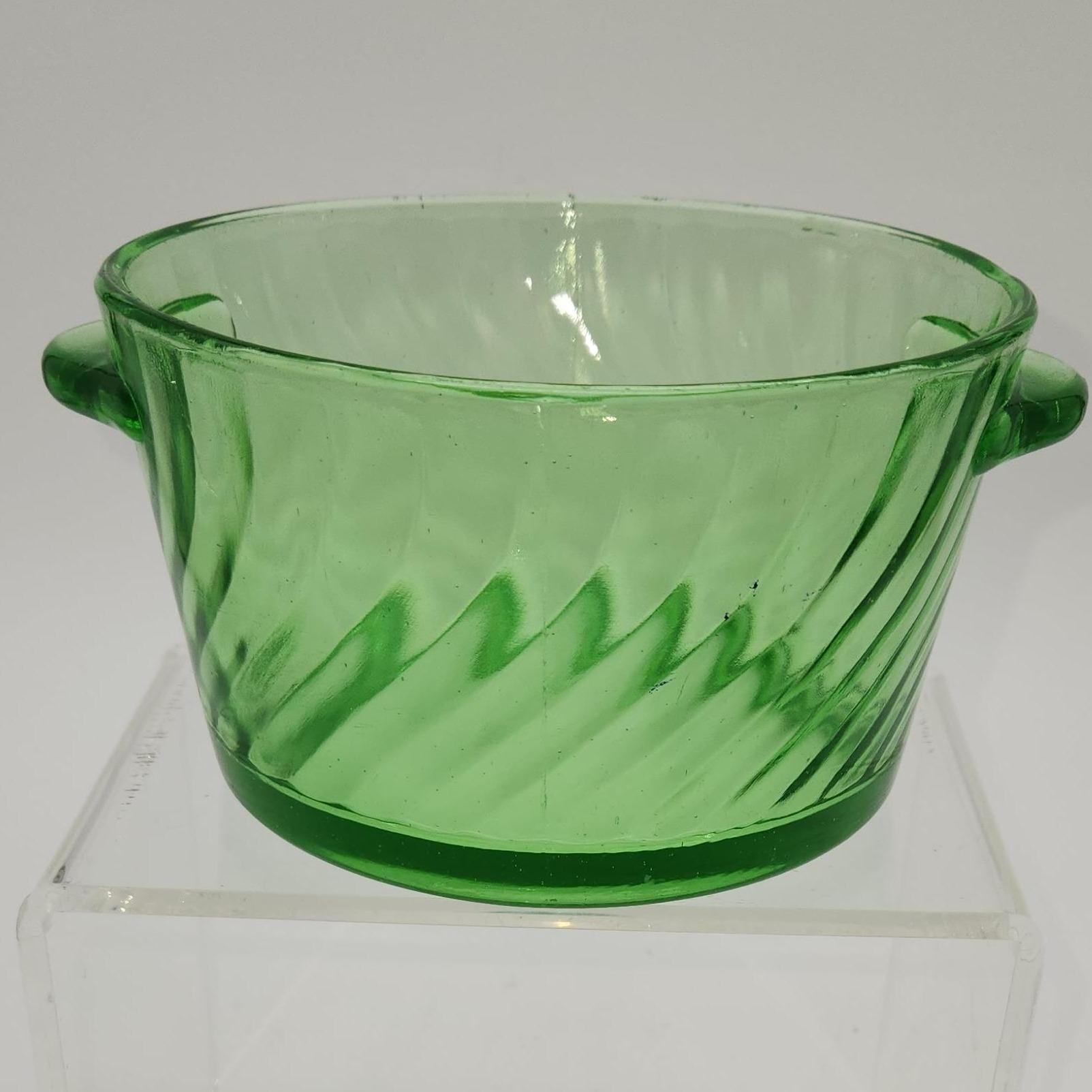 Vaseline Glass Two-handled Bowl. GLOWS!