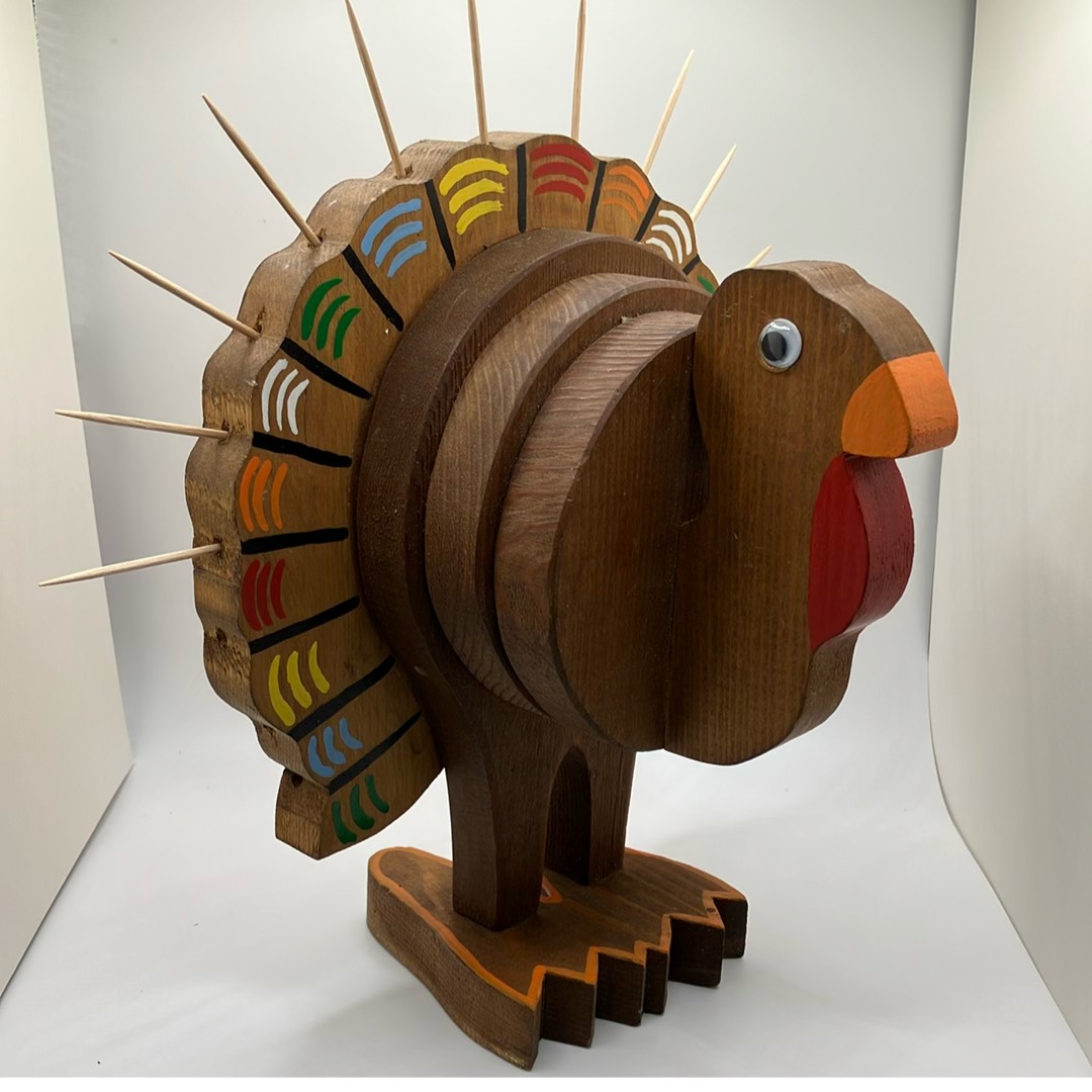 Handmade Wooden Turkey Appetizer Holder with Googly Eyes