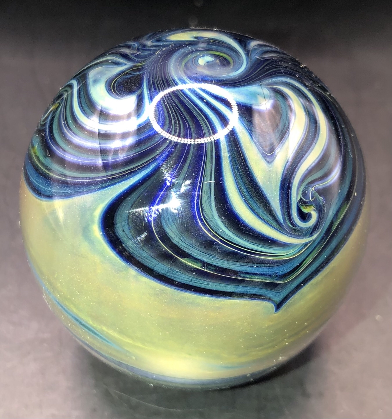 #07C- Small art glass paperweight signed and dated 1984
