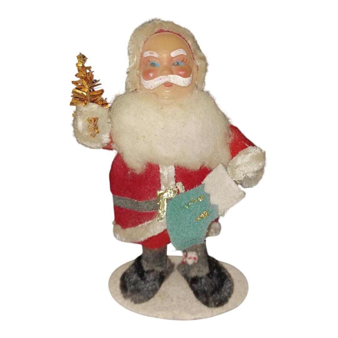 Vintage Putz Santa with Celluloid face Japan 4in 1950s