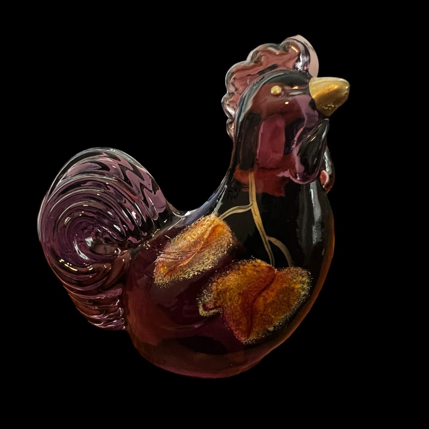 Fenton Glass Amethyst Purple Rooster 3” UV Glow