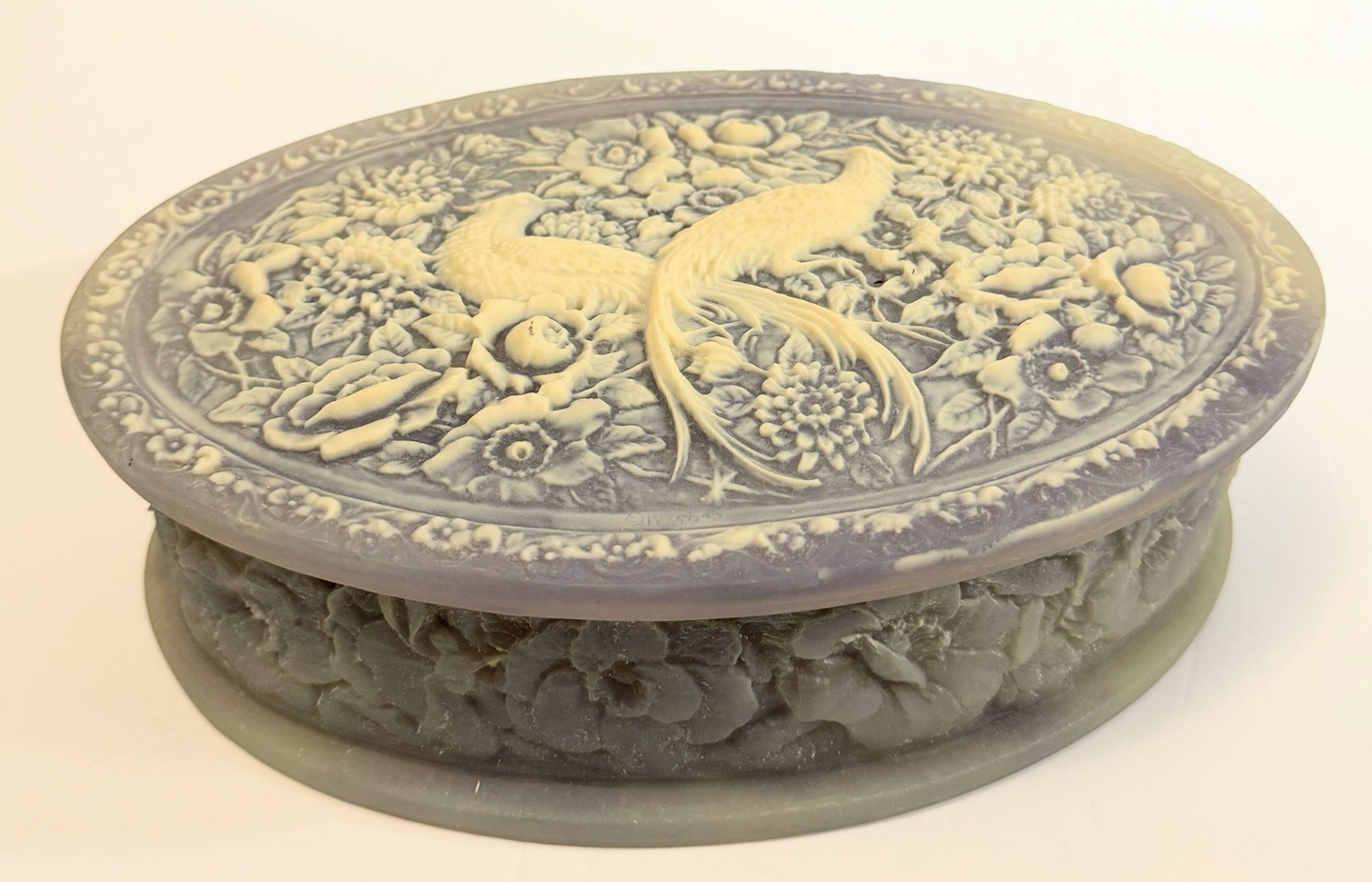 Genuine Incolay Stone Peacocks Purple & White Cameo Jewelry Trinket Box ...