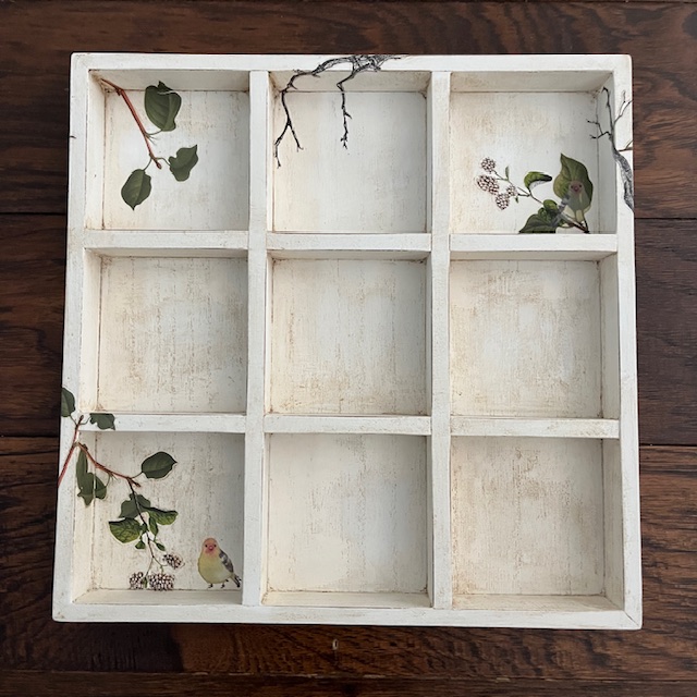 Upcycled Shadow Display Box Painted IOD Branch Bird Transfers Made by Me
