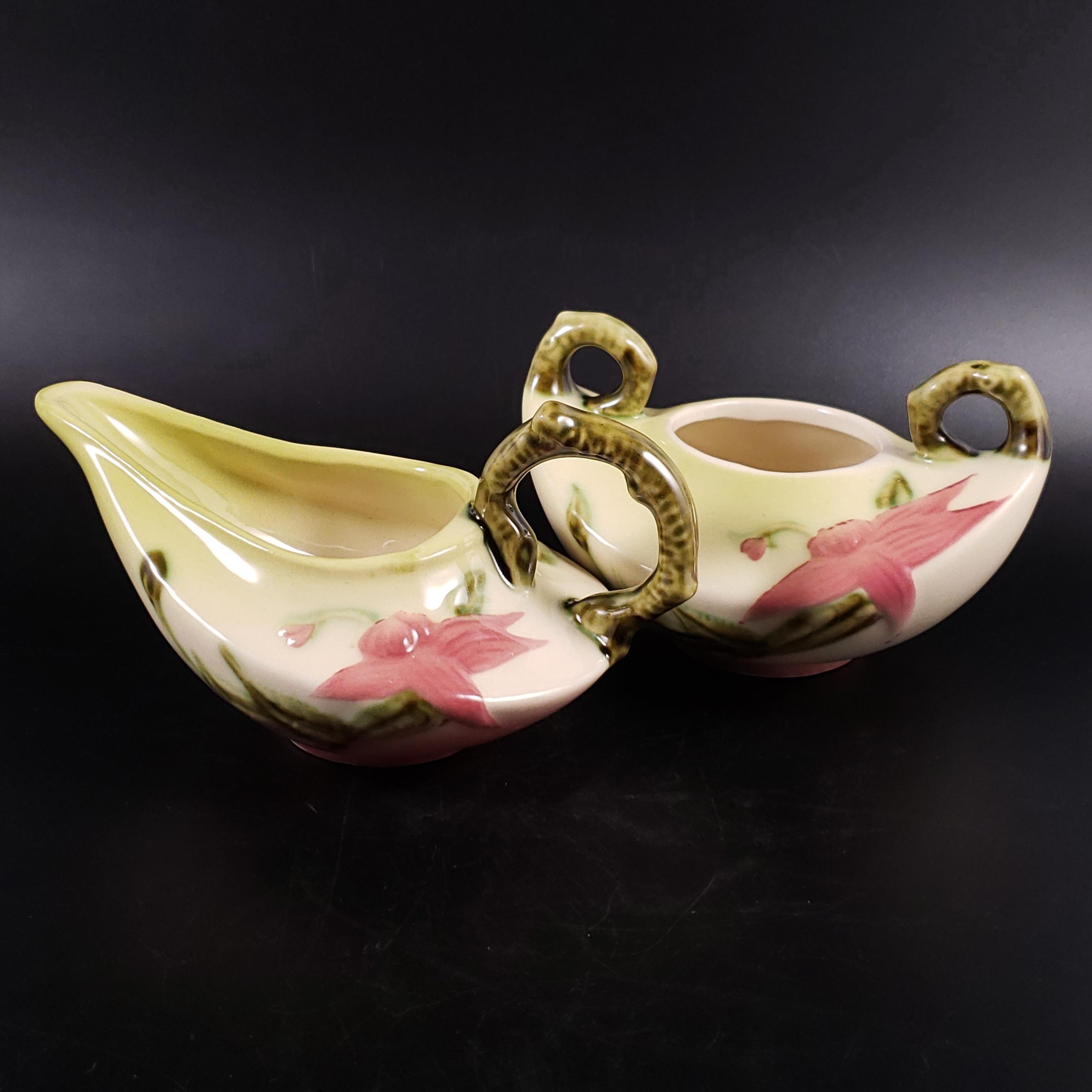 Vintage HULL USA Pottery WOODLAND Pink Lily Creamer Sugar Bowl SET W21