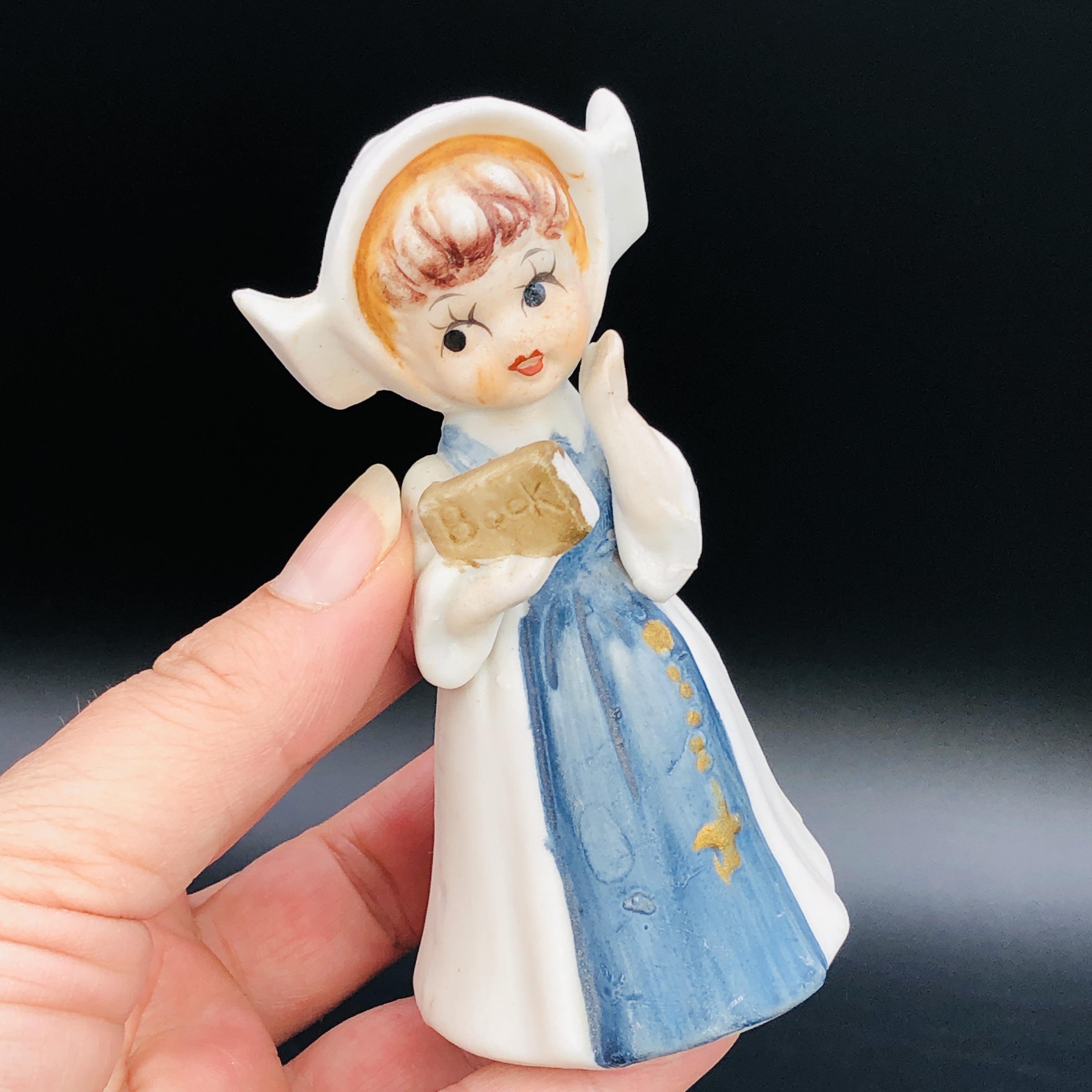 60s Flying Nun Bisque Figurine, Brunette Church Sister holding a Book, Retro Kitsch Religious ...