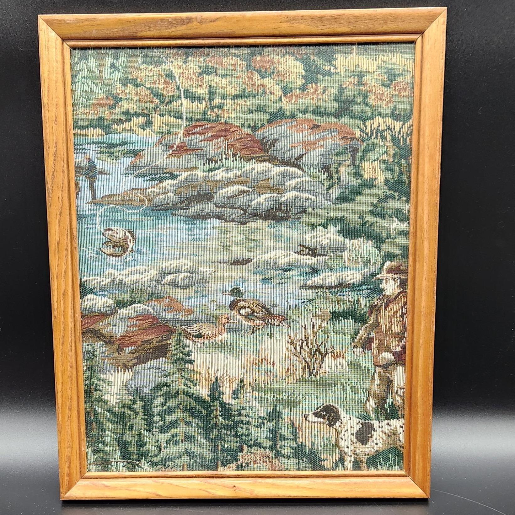 Vintage Framed Needlepoint Hunting Scene Artwork