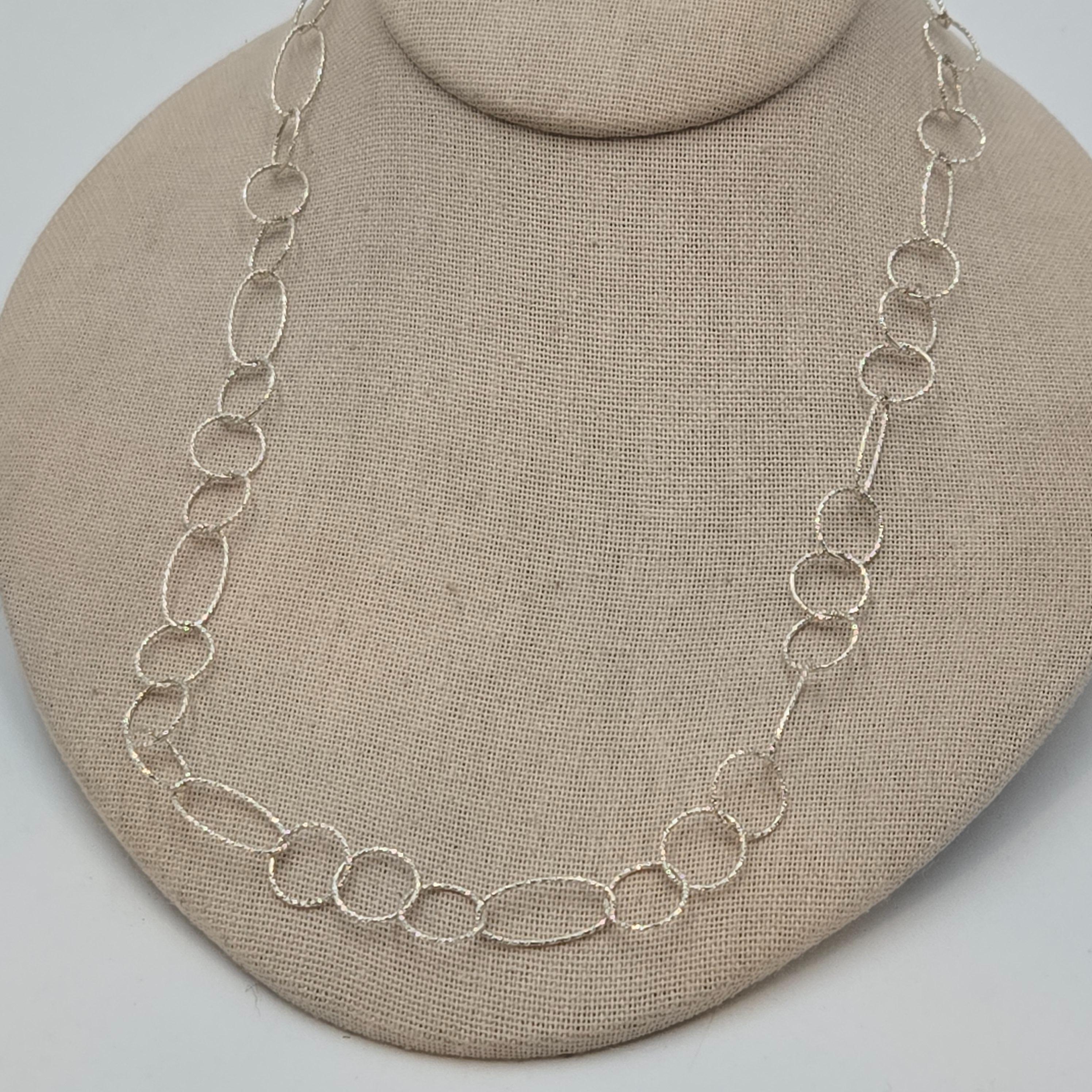 Thin Sterling Silver Chain Necklace 18" Marked 925 Italy Sparkling Links