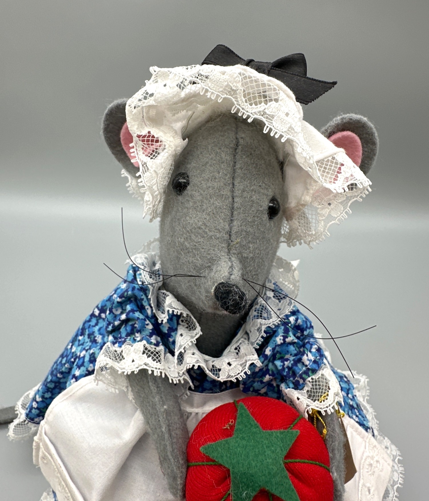 Sewing Caddy Pincushion Mouse Doll Handmade With Blue Calico Dress ...