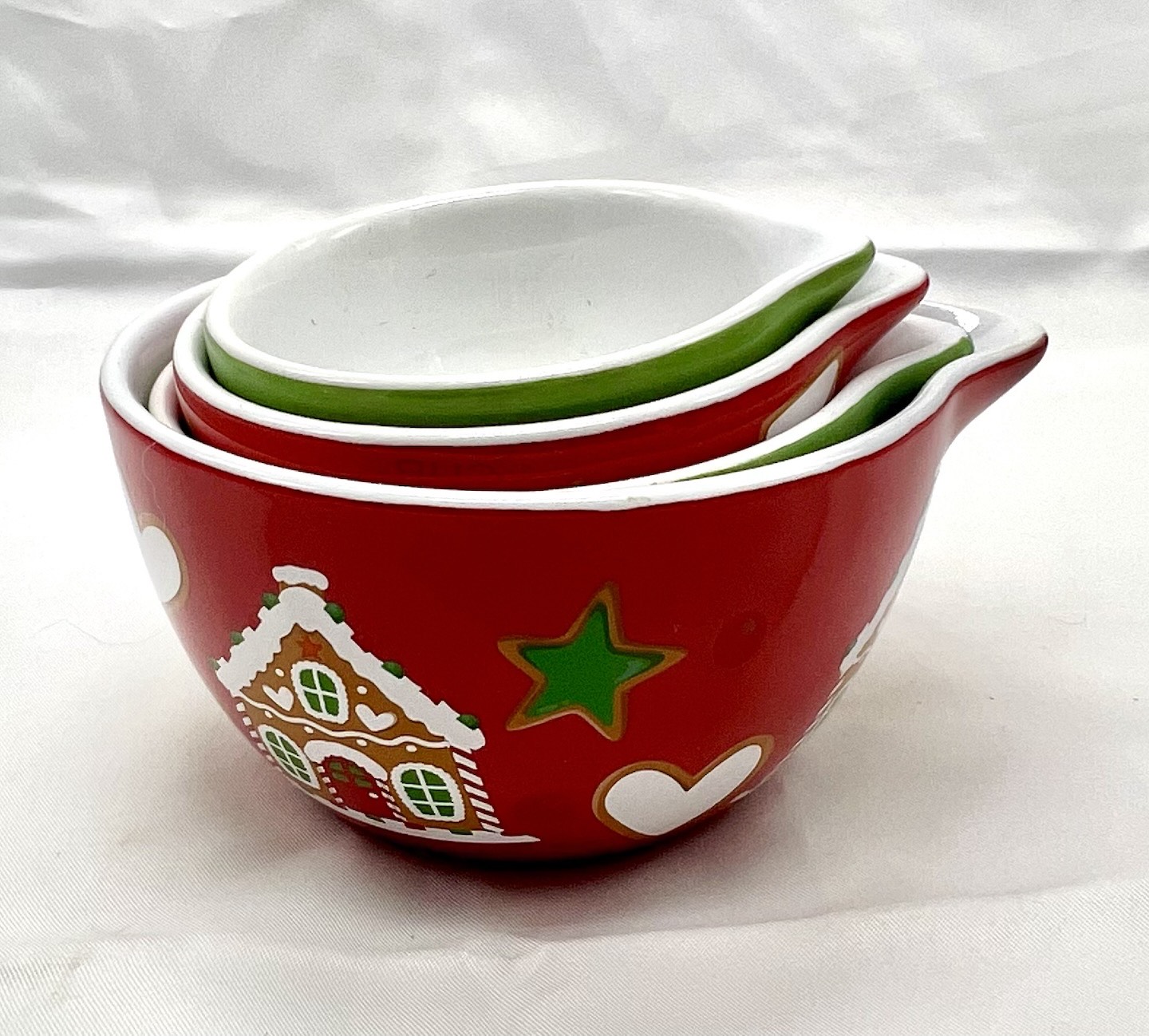 Holiday Time Nesting Measuring Cup Set Of 4 Ceramic Christmas, Gingerbread