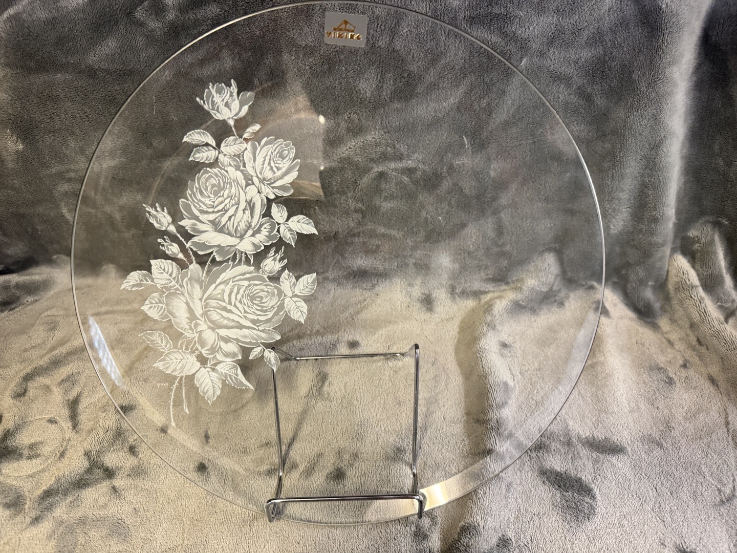 Vintage Viking Clear Glass Plate Serving Platter Tray Dish Etched White ...