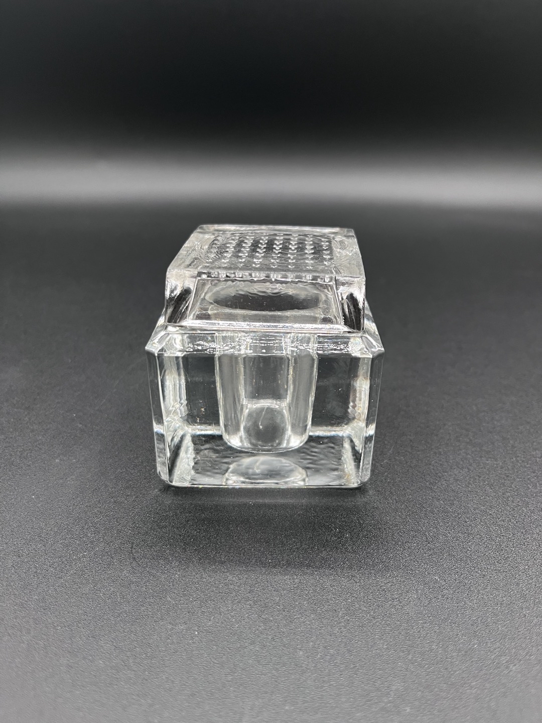 Clear Square Art Glass Inkwell With Lid